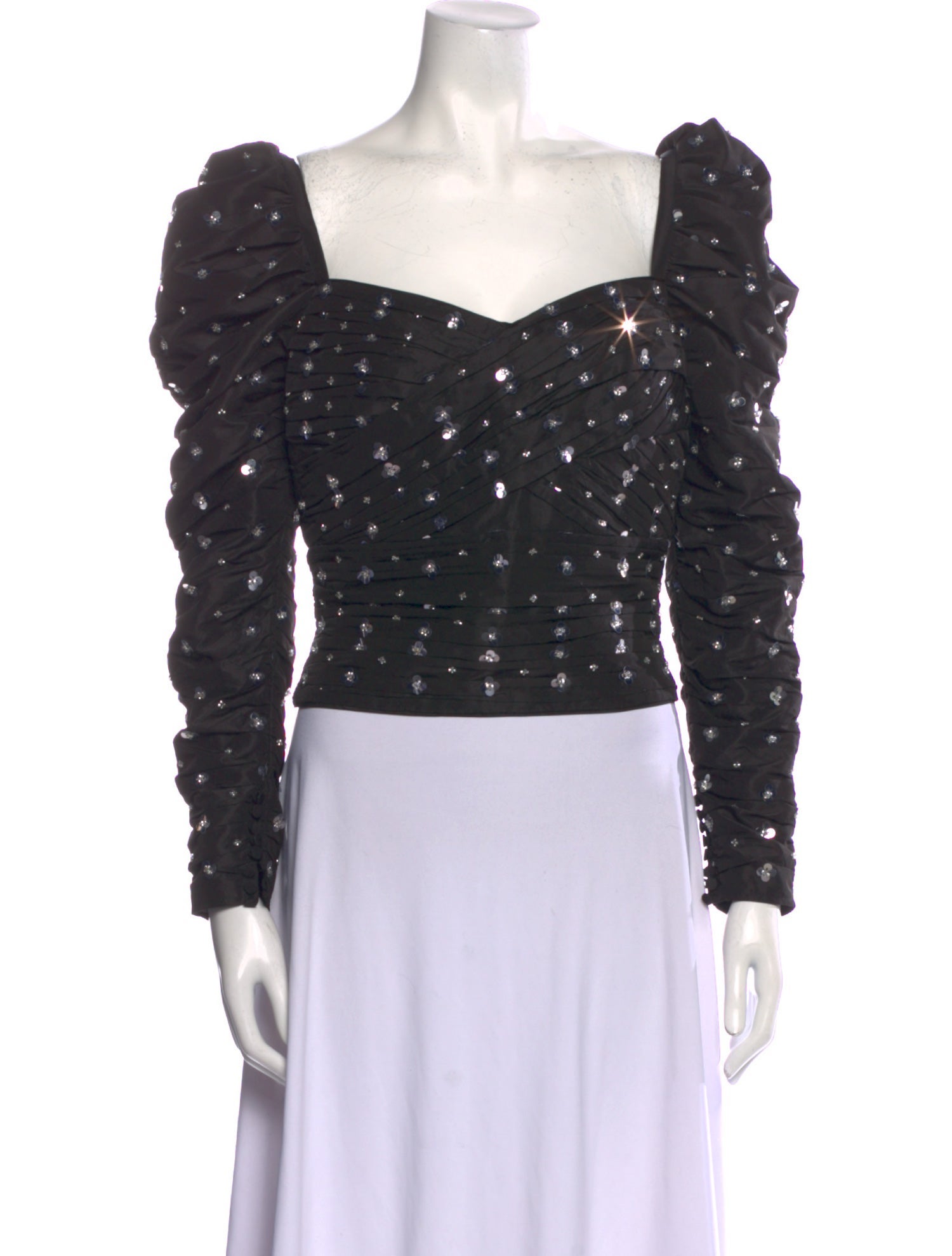 Self-Portrait Square Neckline Long Sleeve Crop Top - Black Tops ...