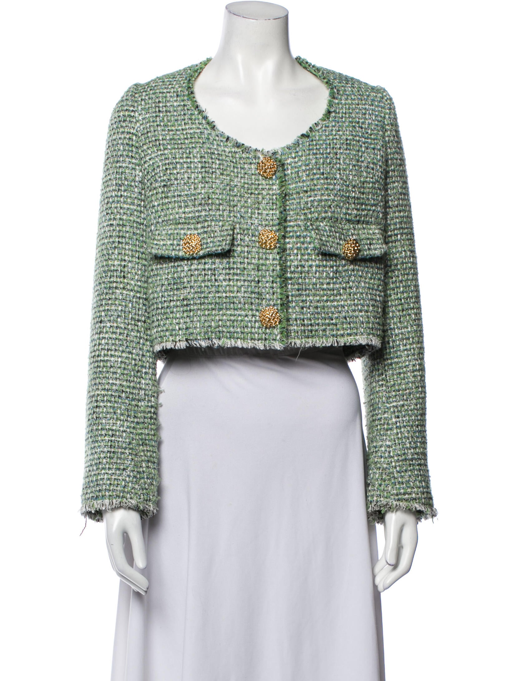 Self-Portrait Tweed Pattern Evening Jacket - Green Jackets, Clothing ...