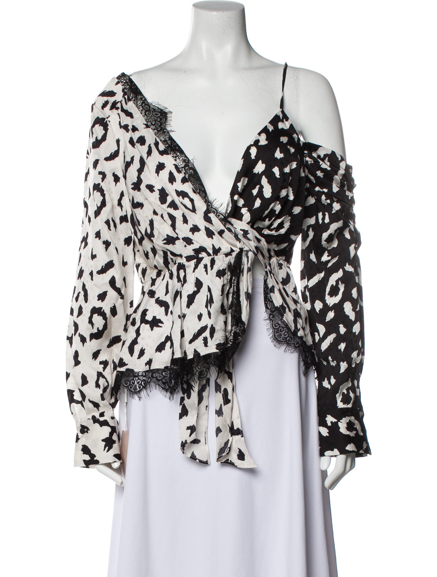 Self-Portrait Printed V-Neck Blouse - White Tops, Clothing - WSELF64188 ...