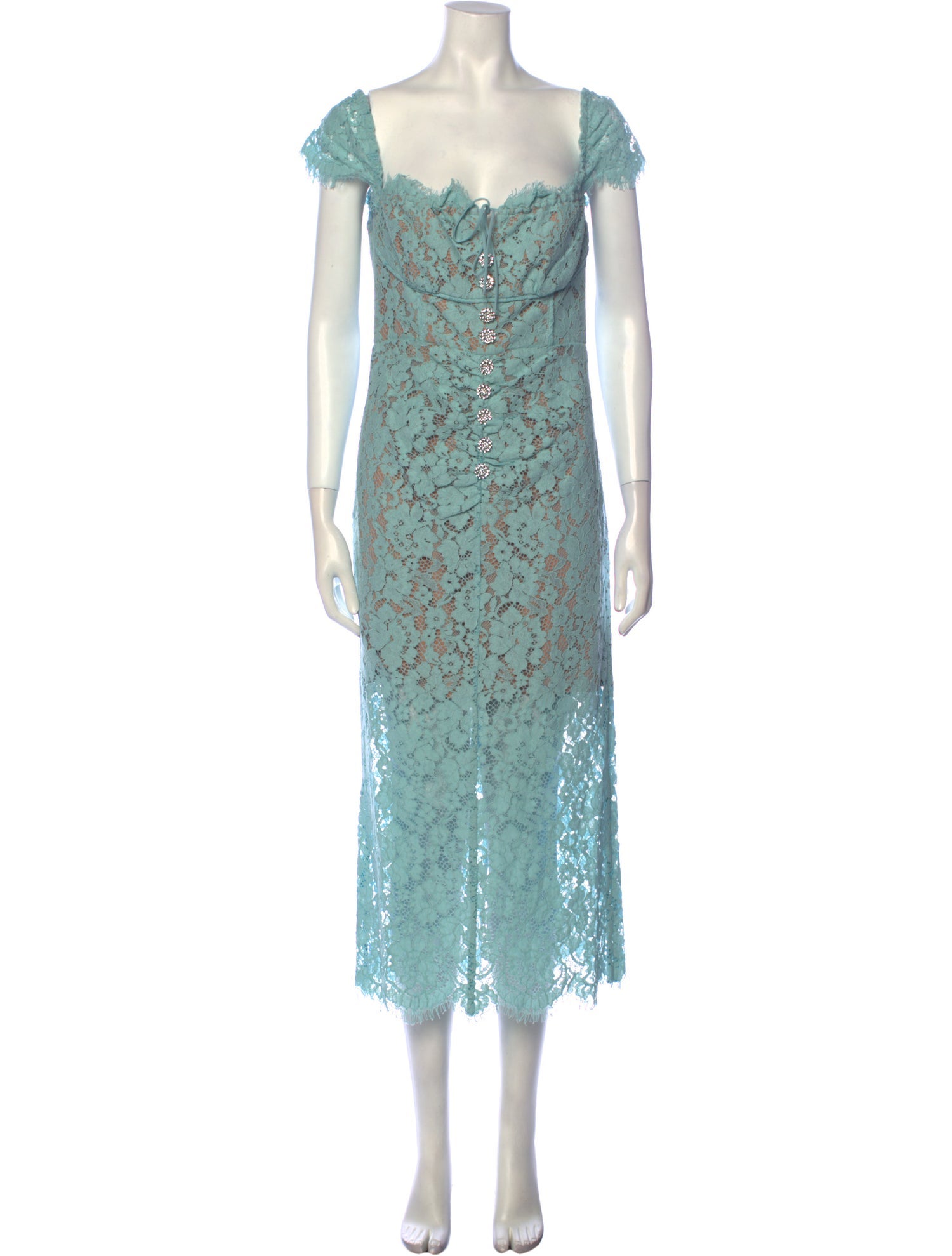 Self-Portrait Lace Pattern Long Dress - Green Dresses, Clothing ...