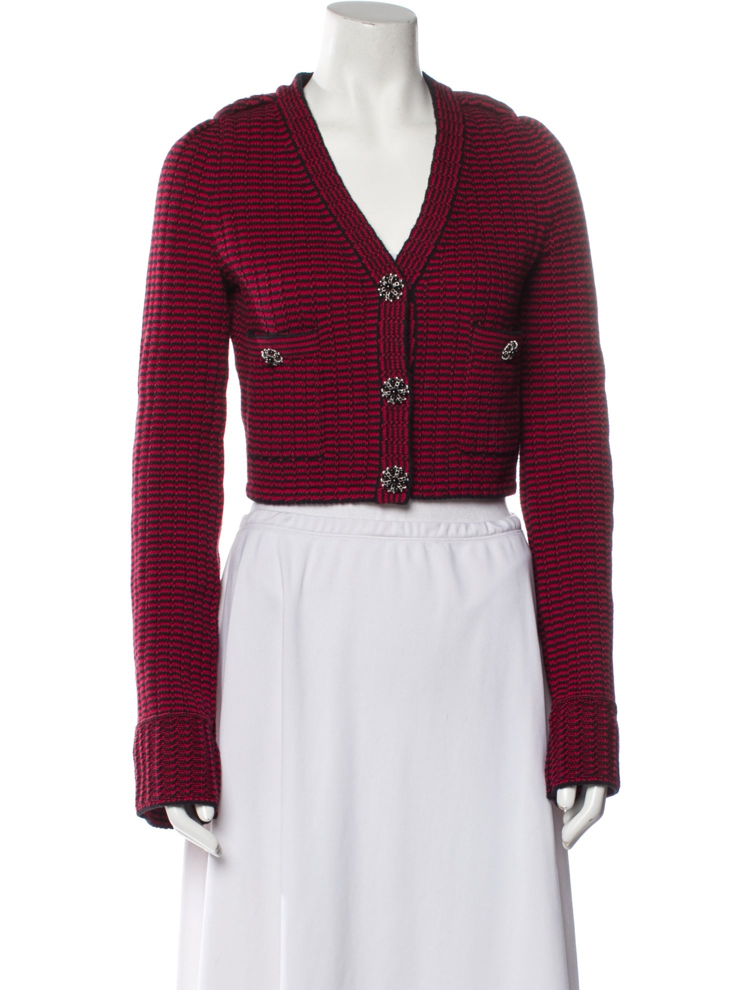 Self-Portrait V-Neck Sweater - Red Knitwear, Clothing - WSELF65831 ...