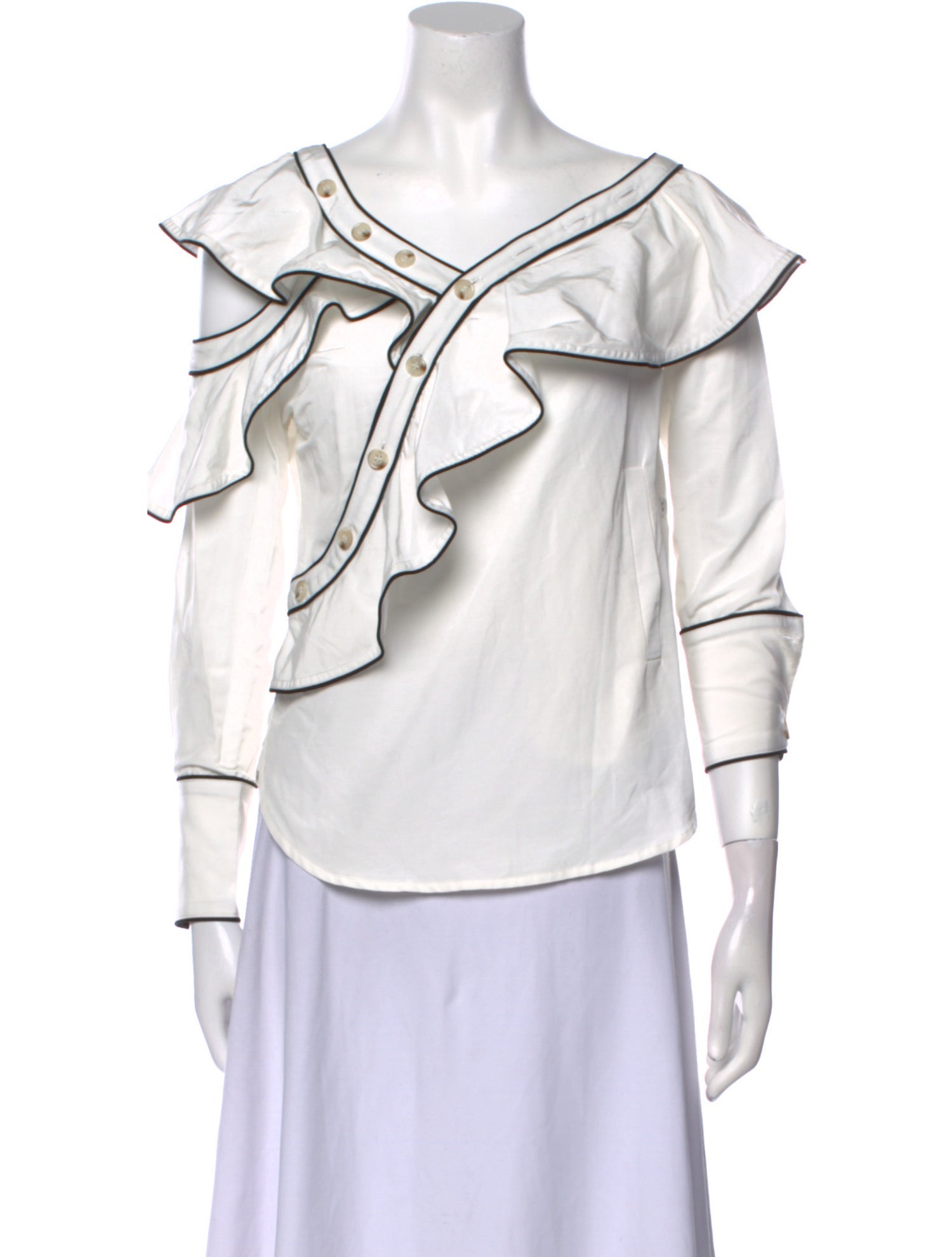 Self-Portrait V-Neck Three-Quarter Sleeve Blouse - Neutrals Tops ...