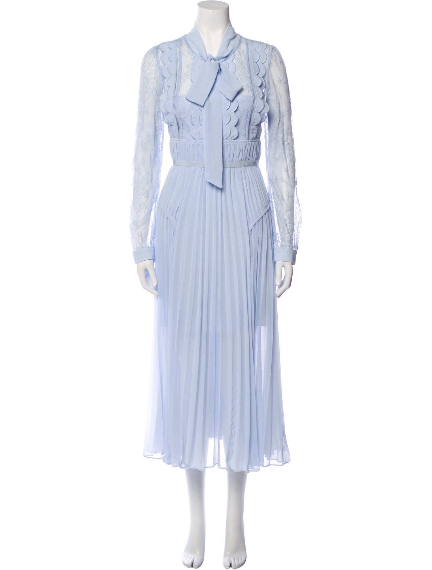 Self-Portrait Tie Neck Midi Length Dress - Blue Dresses, Clothing ...