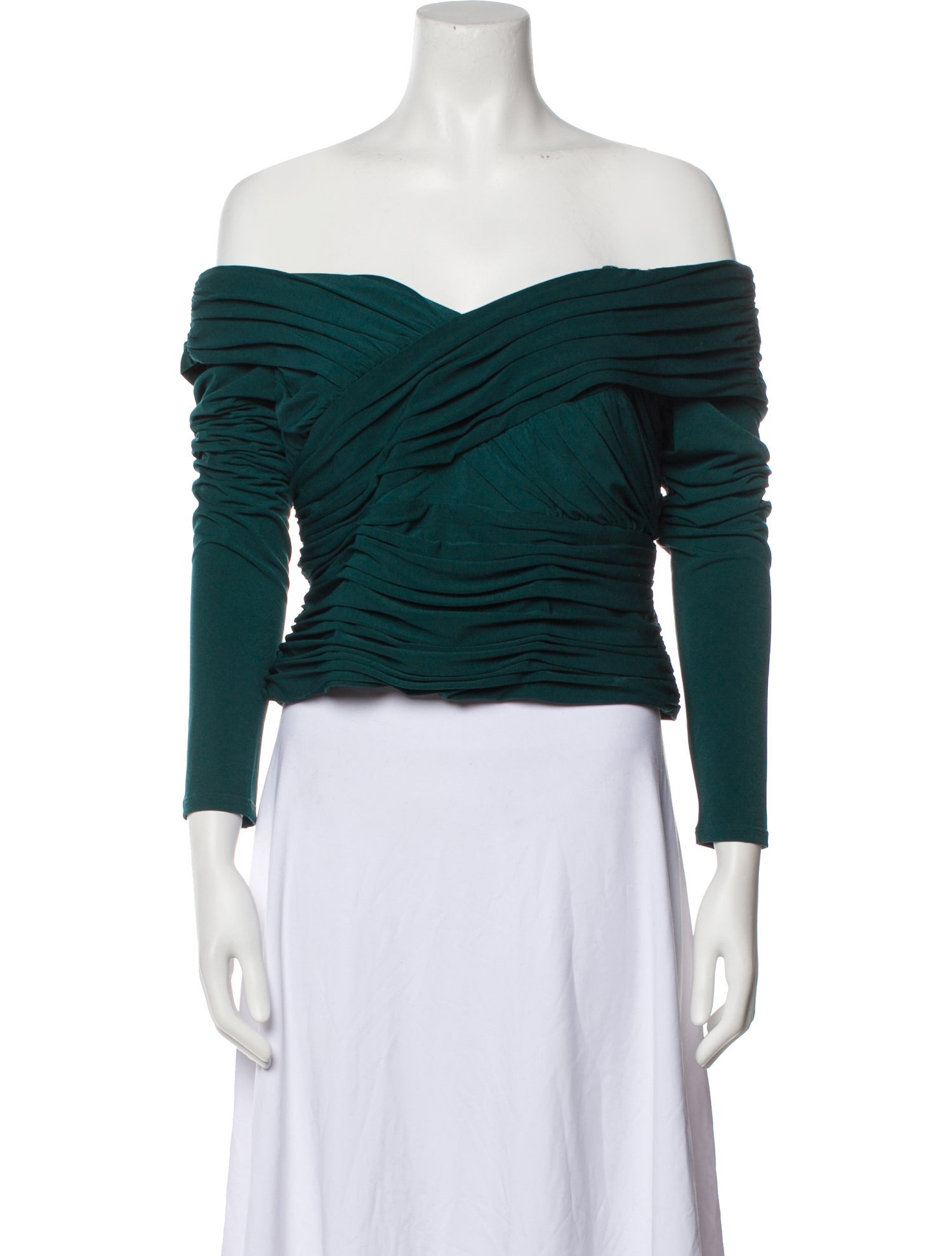 Self-Portrait Off-The-Shoulder Three-Quarter Sleeve Crop Top - Green ...