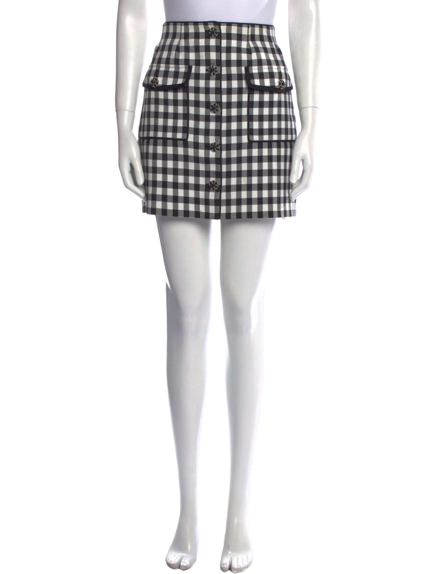 Self-Portrait Monochrome Check Skirt Mini Skirt - Black Skirts ...