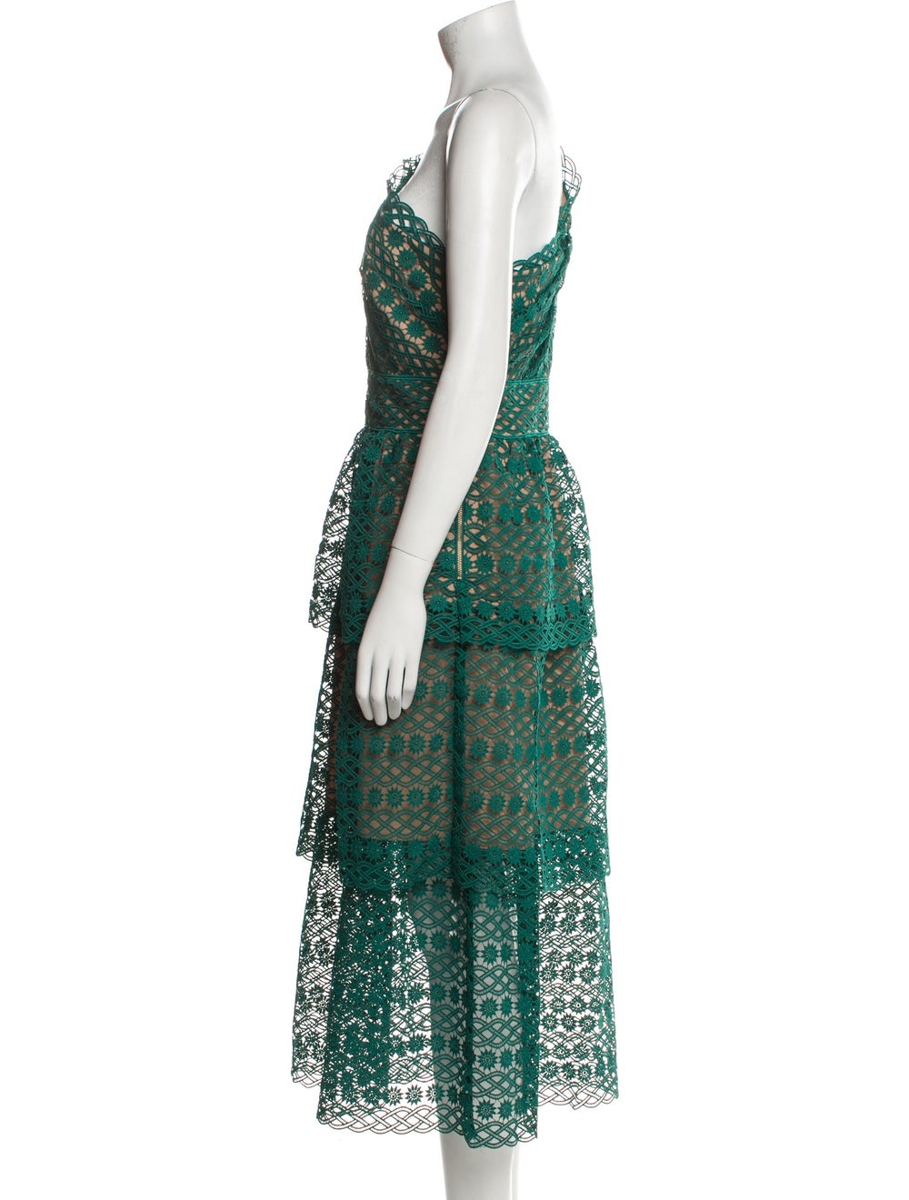 Self-Portrait Dress Green Lace Pattern Scalloped Acce… - Gem