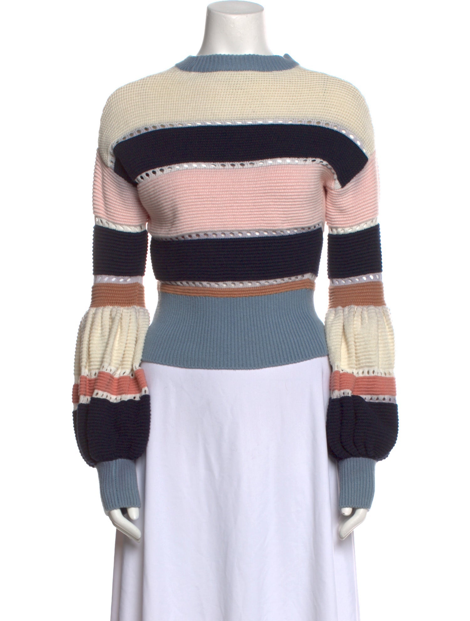Self-Portrait Striped Mock Neck Sweater - Blue Knitwear, Clothing ...
