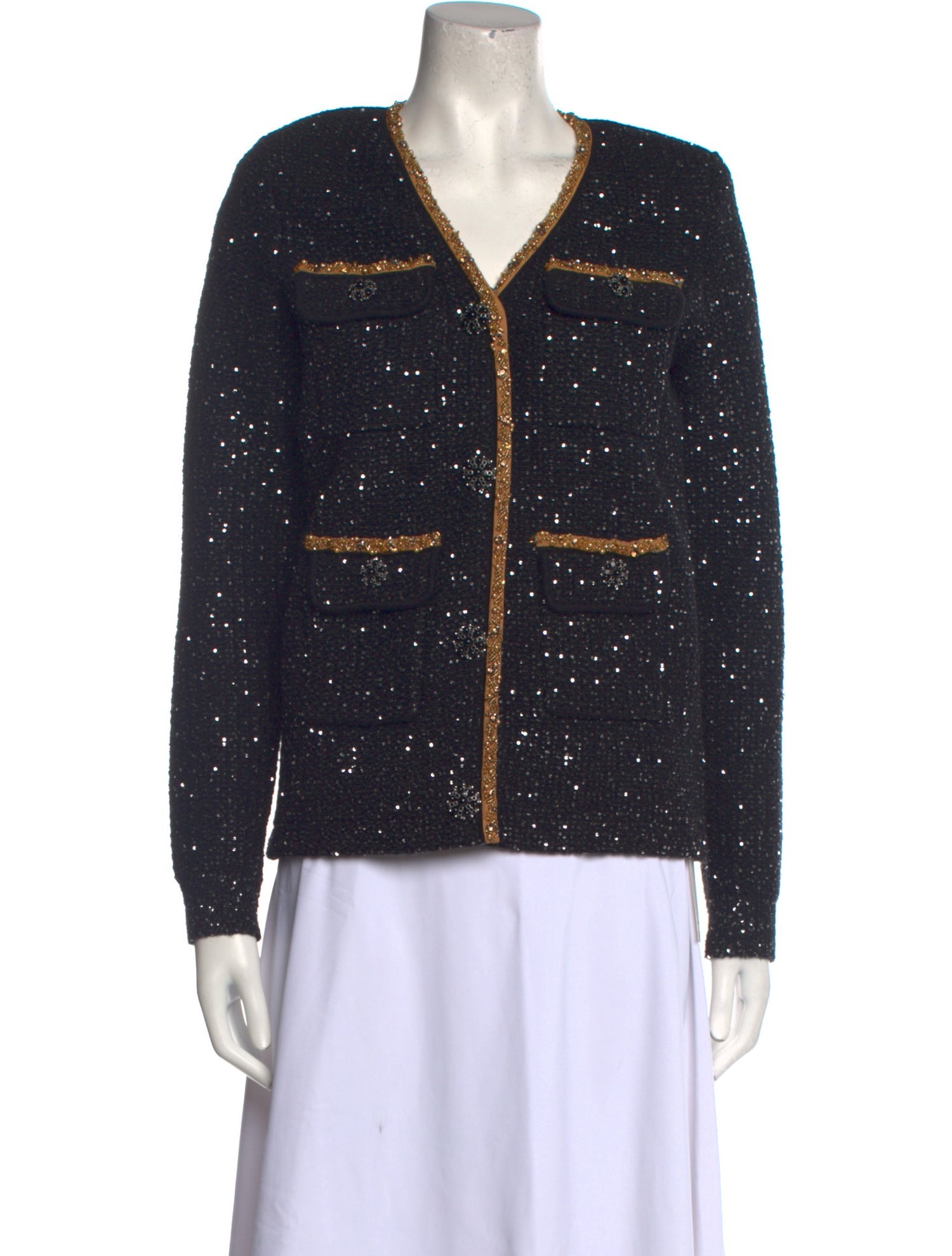 Self-Portrait Colorblock Pattern V-Neck Sweater - Black Knitwear ...