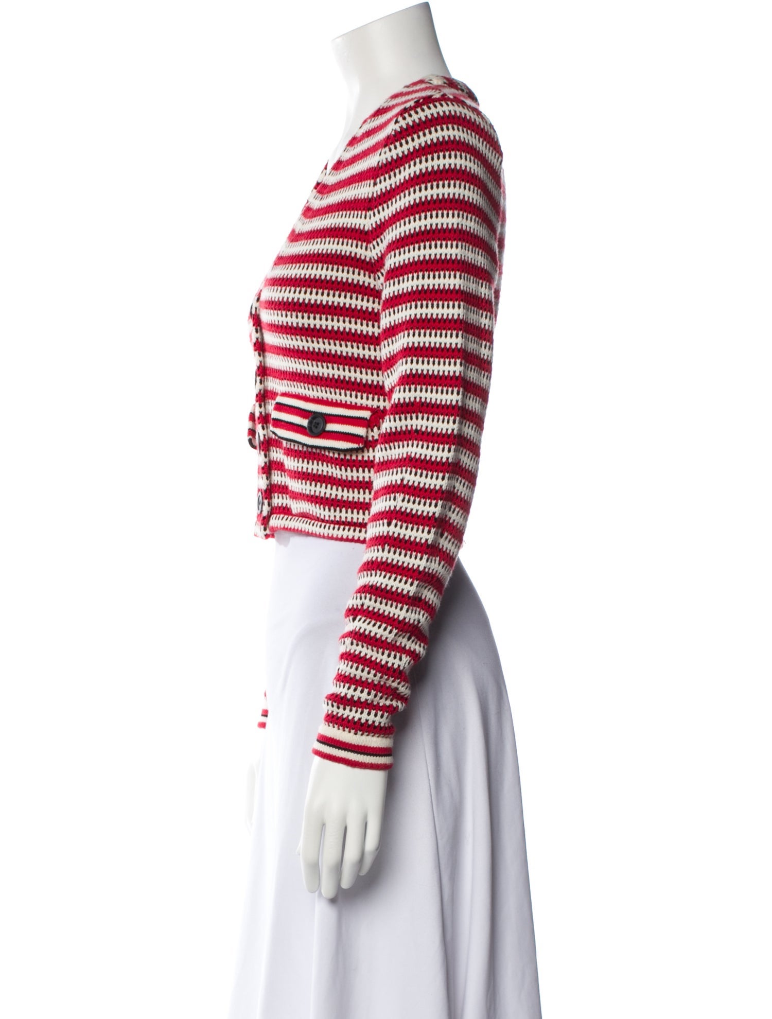 Self-Portrait Striped V-Neck Sweater - Red Knitwear, Clothing ...
