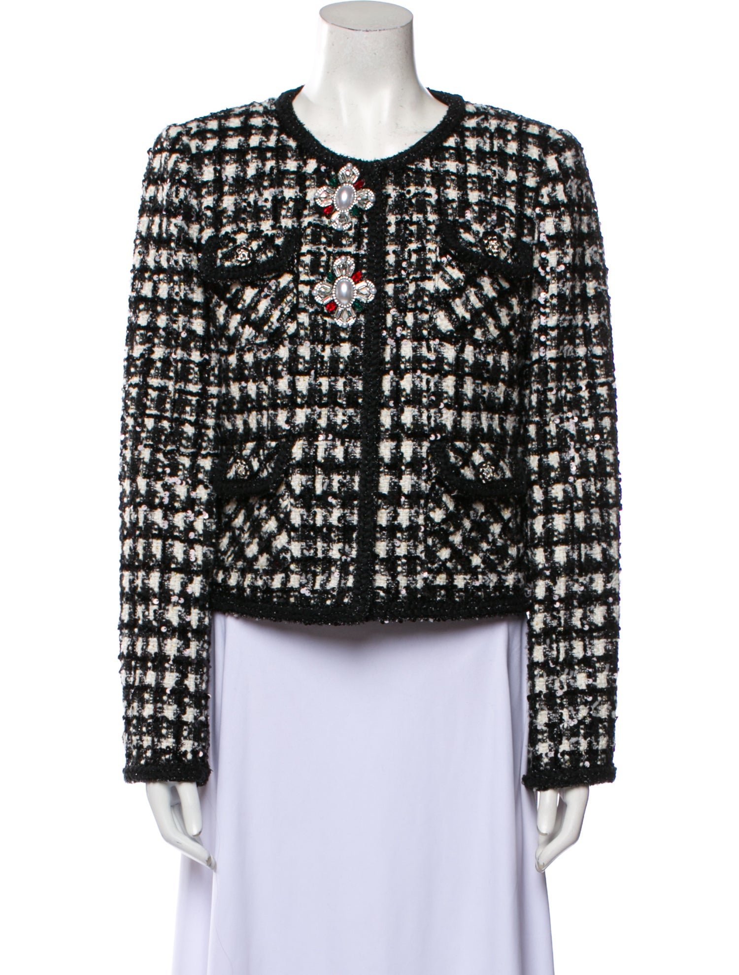 Self-Portrait Tweed Tweed Pattern Jacket - Black Jackets, Clothing ...