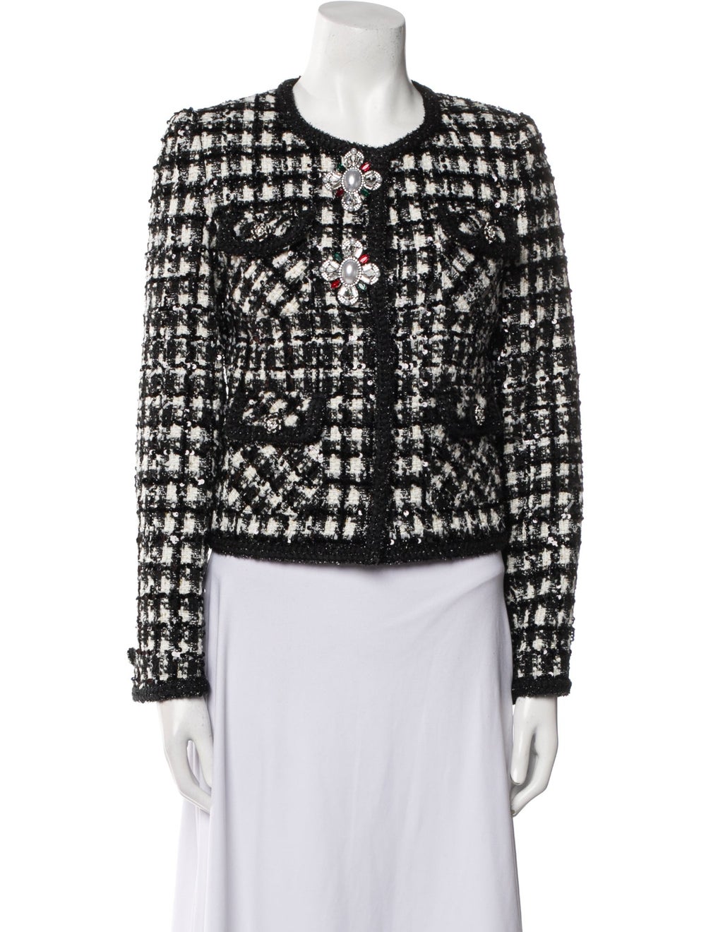 Self-Portrait Jacket Black Tweed Pattern Raw-Edge & S… - Gem