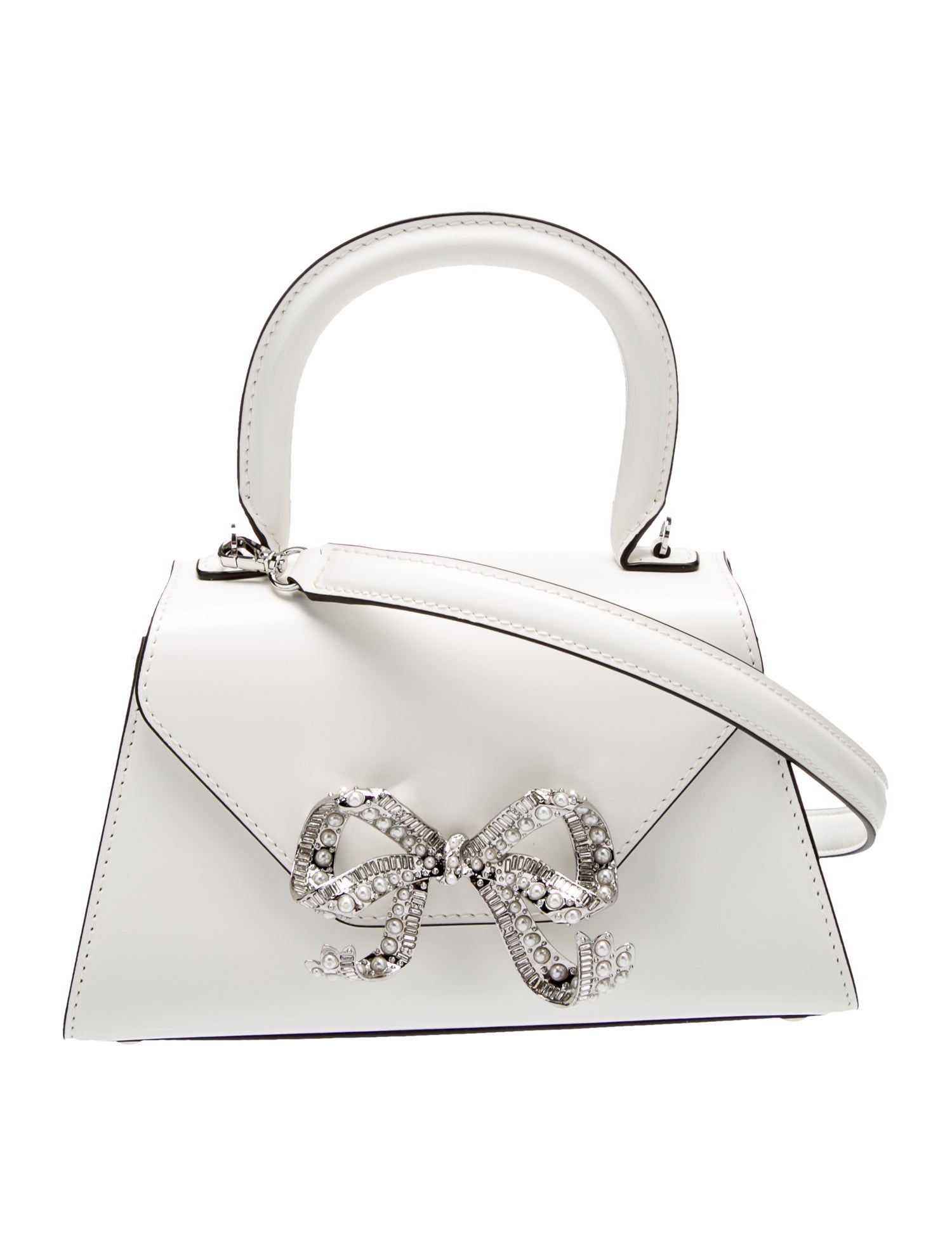 Self-Portrait Leather Top Handle Bag - White Handle Bags, Handbags ...