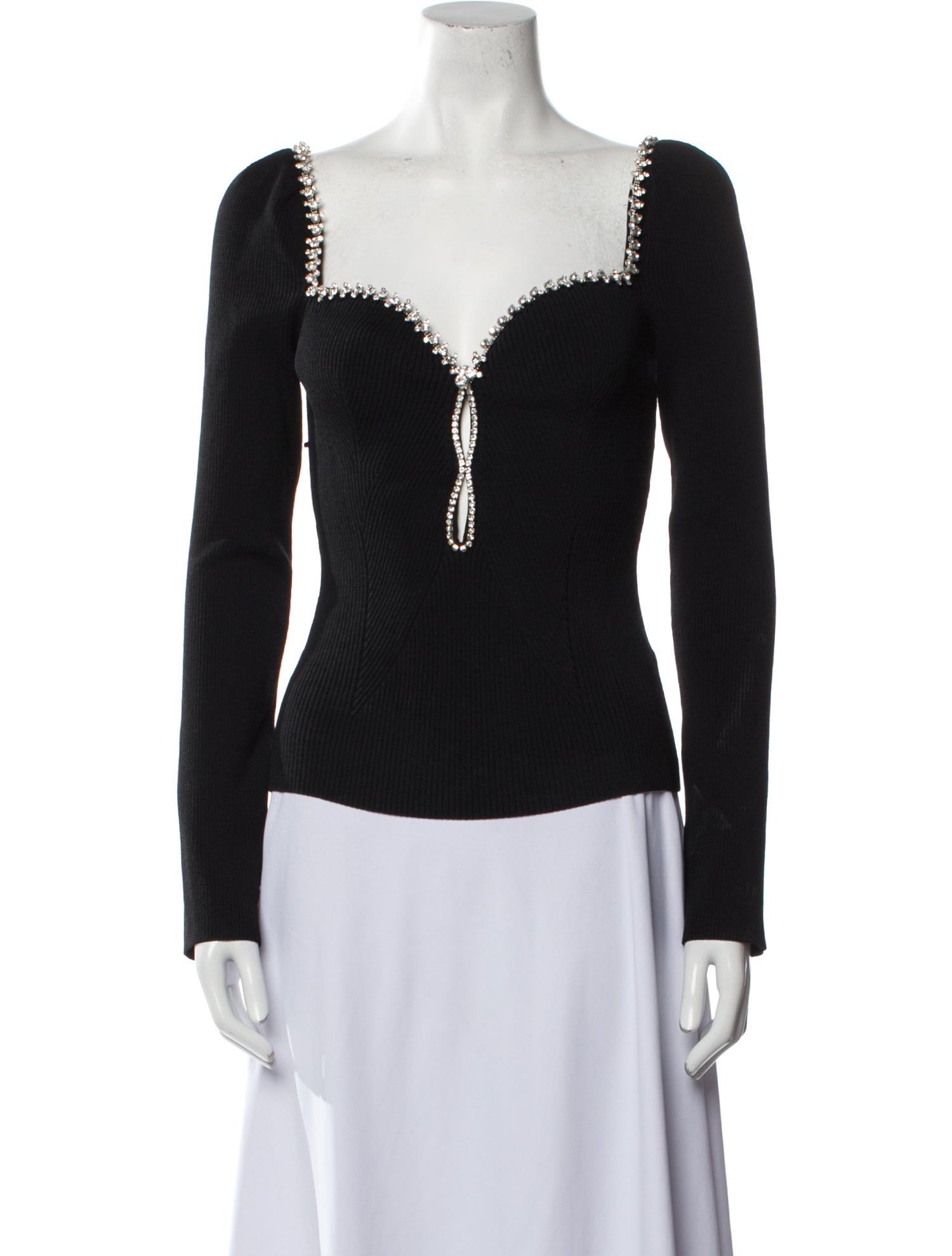 Self-Portrait V-Neck Long Sleeve Top - Black Tops, Clothing ...