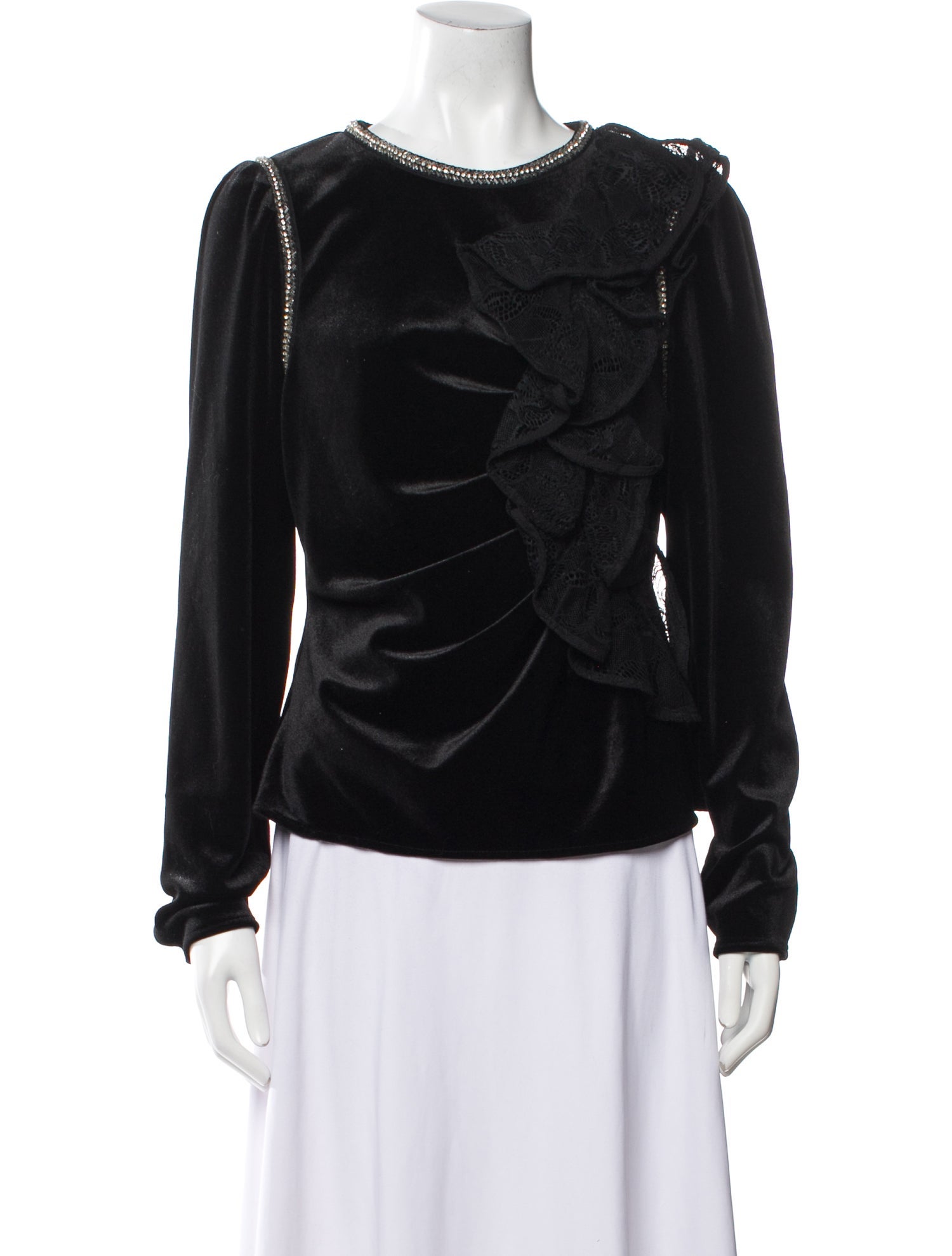 Self-Portrait Bateau Neckline Long Sleeve Blouse - Black Tops, Clothing ...