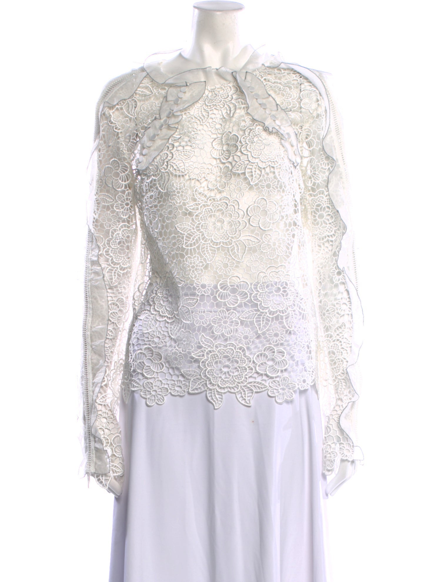 Self-Portrait Lace Pattern Mock Neck Blouse - White Tops, Clothing ...