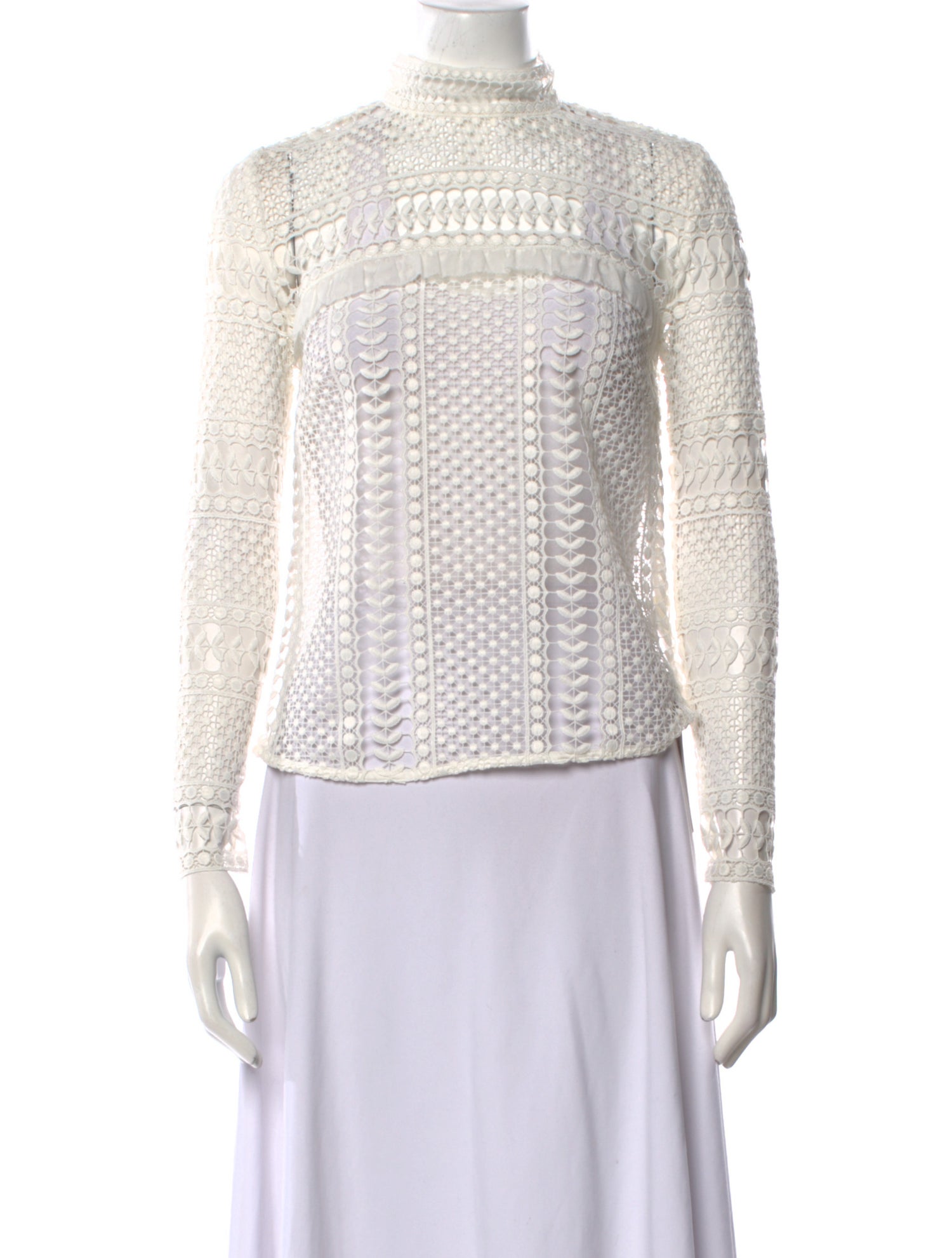 Self-Portrait Mock Neck Long Sleeve Blouse - White Tops, Clothing ...