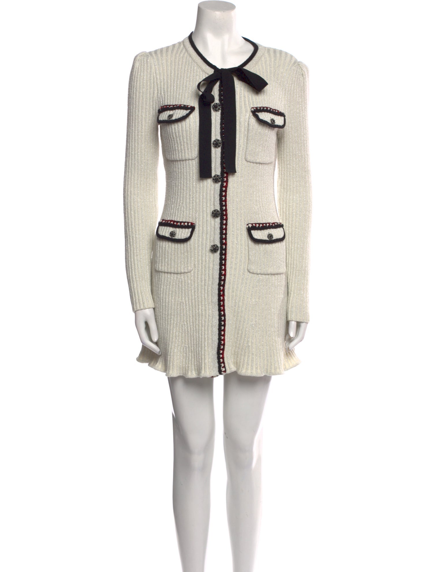 Self-Portrait Wool Mini Dress - Neutrals Dresses, Clothing - WSELF82232 ...