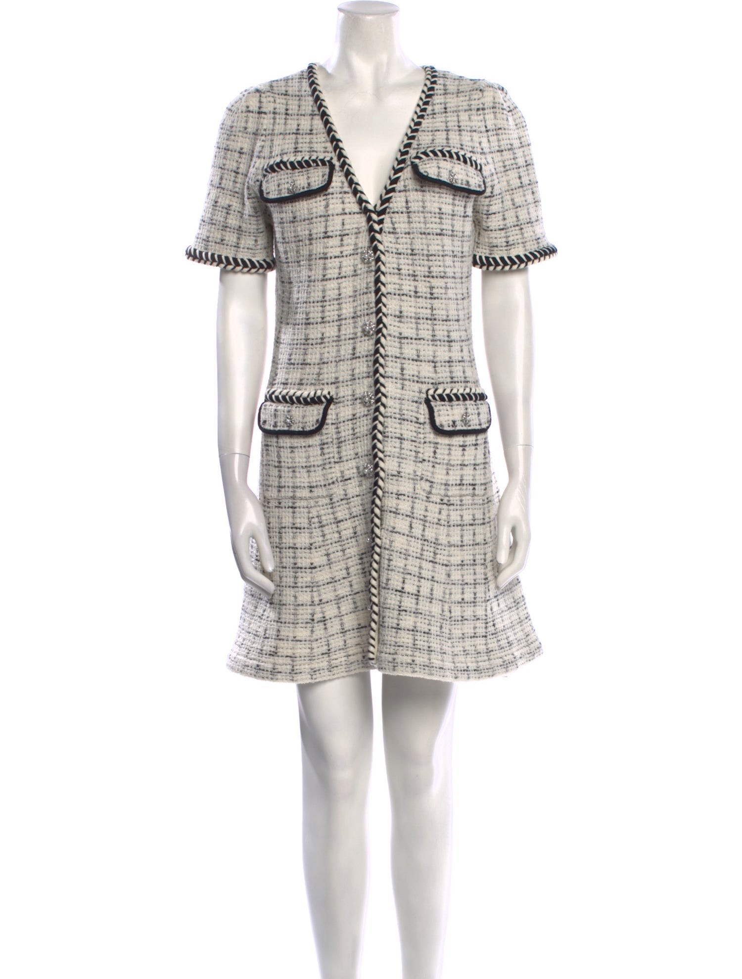 Self-Portrait Tweed Pattern Mini Dress - White Dresses, Clothing ...