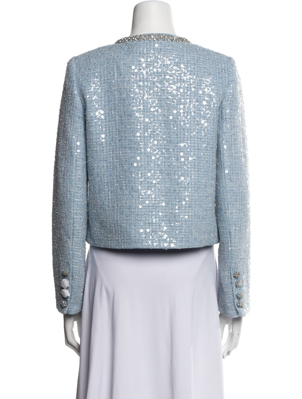 Self-Portrait Jacket Blue Tweed Pattern Sequin & Crys… - Gem