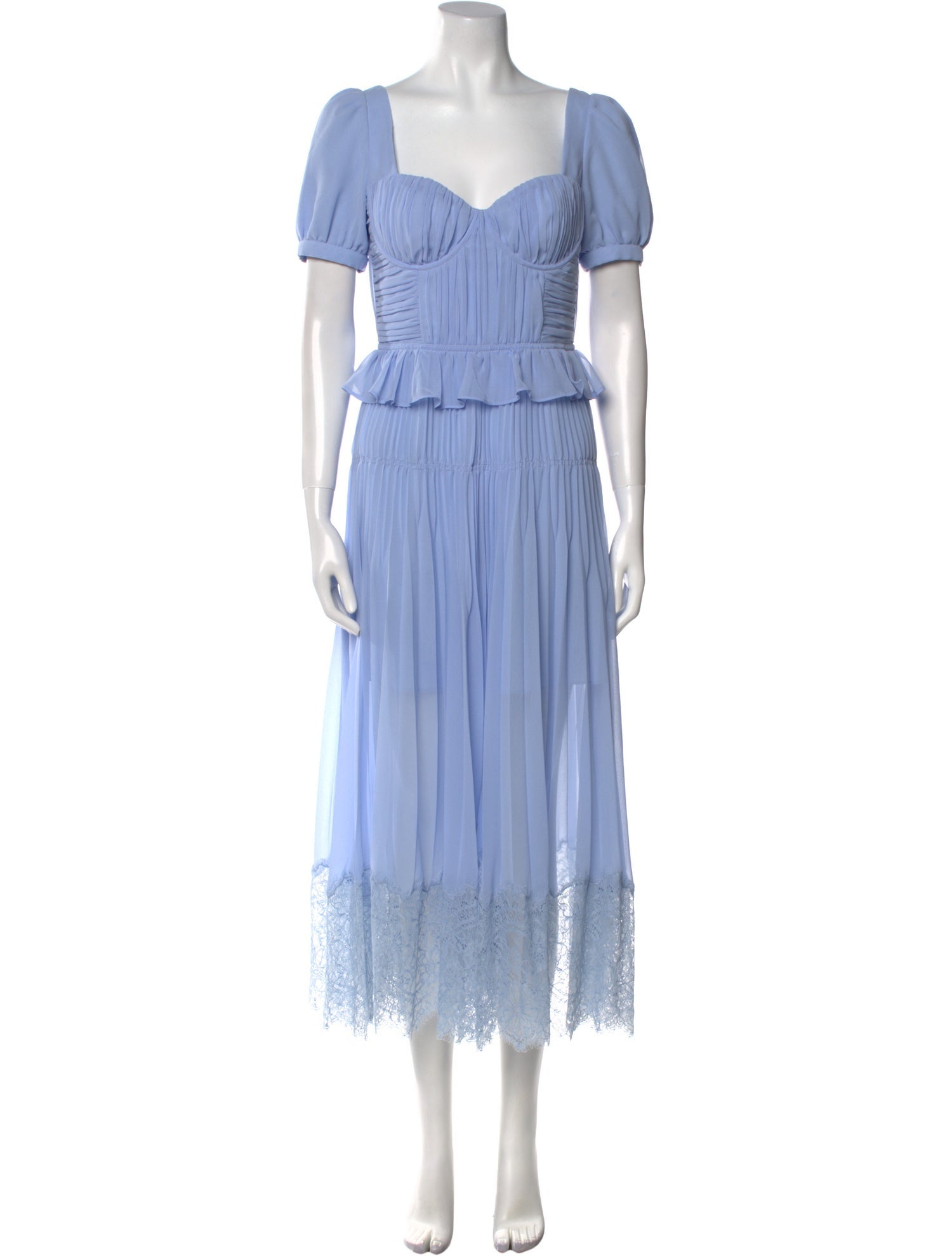 Self-Portrait Square Neckline Midi Length Dress - Blue Dresses ...