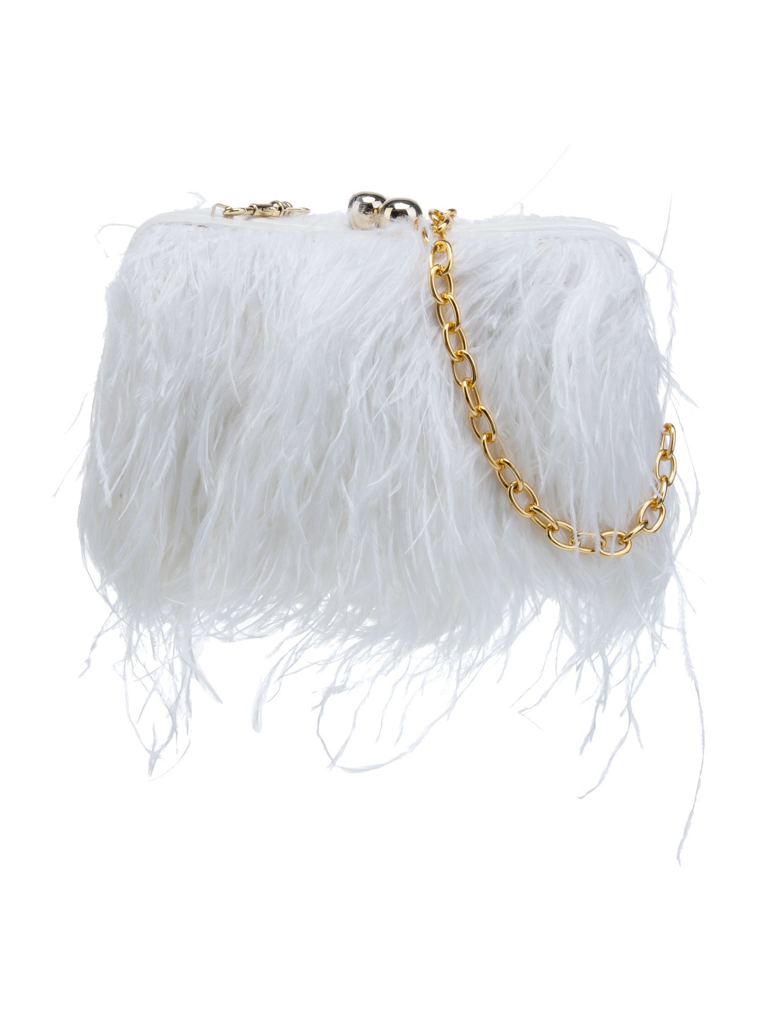 Serpui Chain-Link Trimmed Feather Evening Bag - White Evening Bags ...