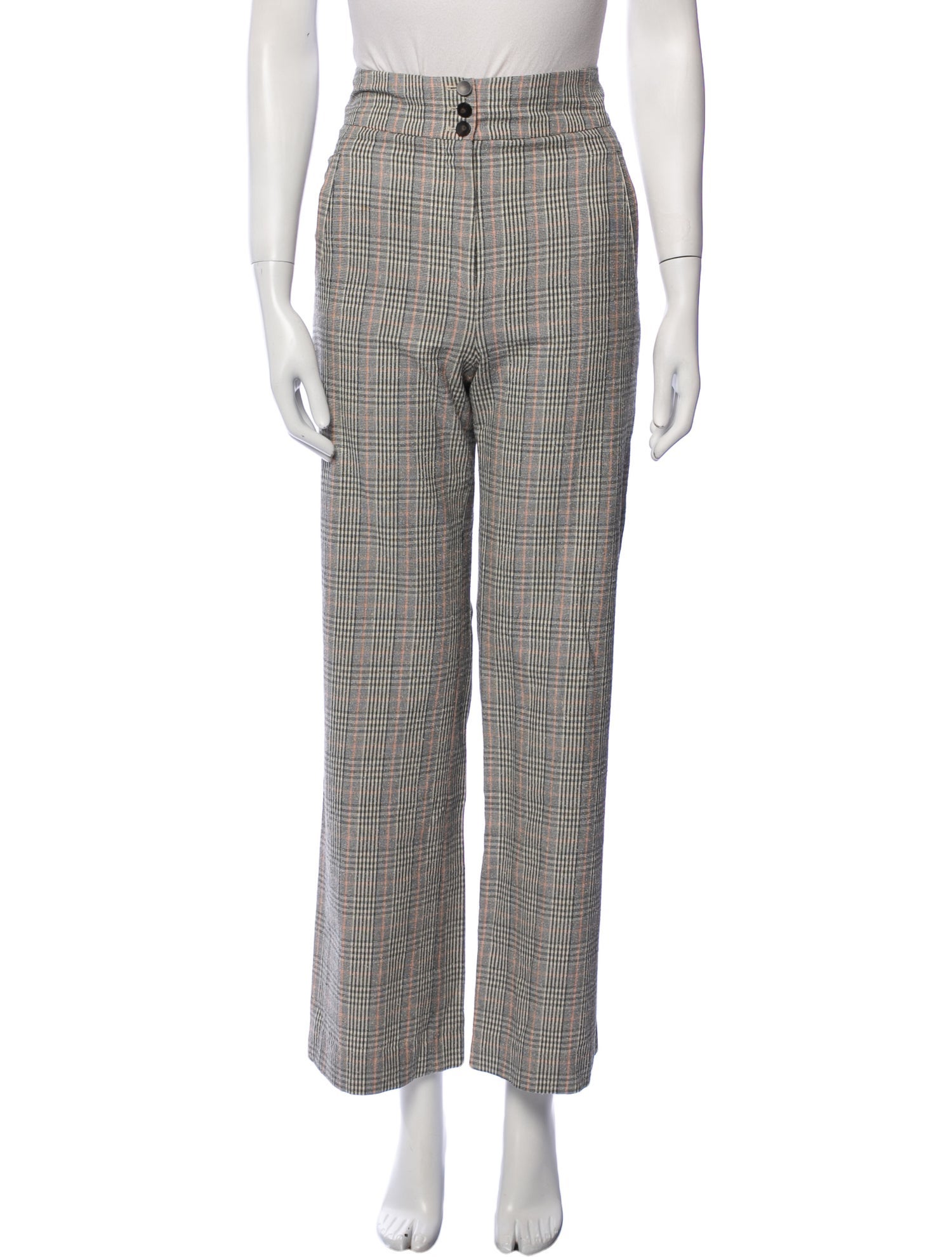 Sézane Plaid Print Wide Leg Pants - Black, 12.25" Rise Pants, Clothing ...