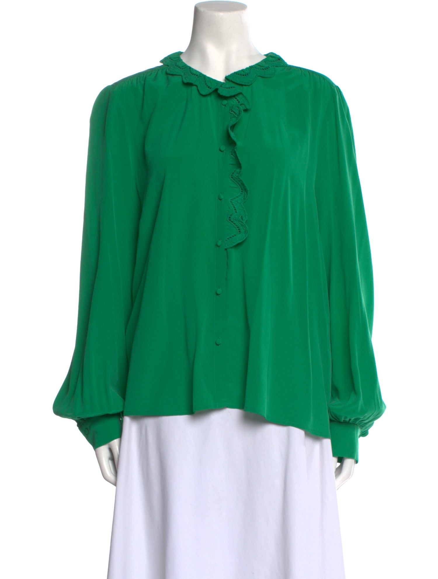Sézane Silk V-Neck Button-Up Top - Green Tops, Clothing - WSEZA33788 ...