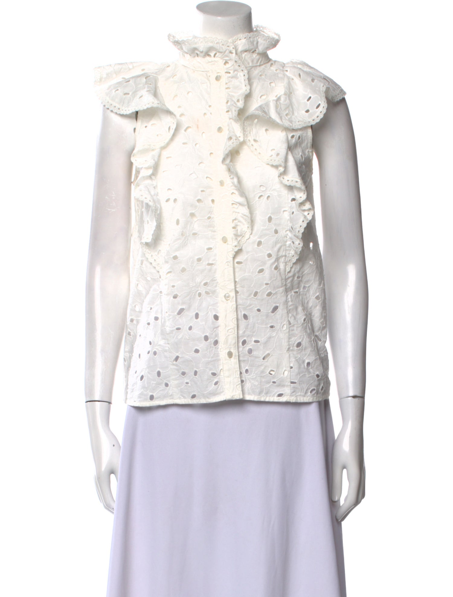 Sézane Lace Pattern Mock Neck Button-Up Top - White Tops, Clothing ...