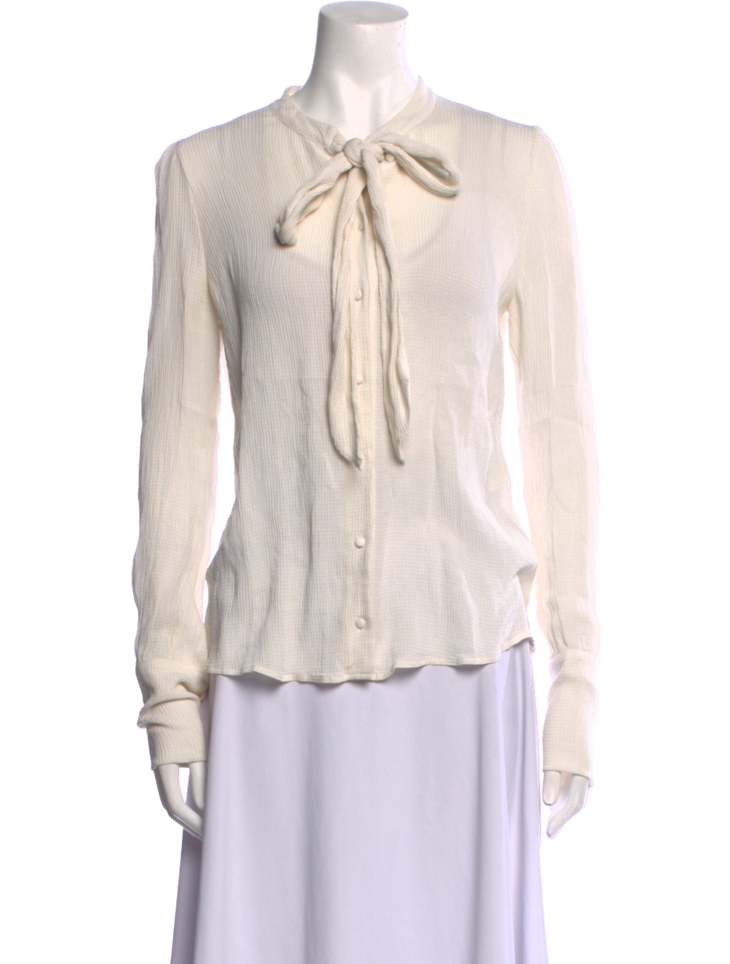 Sézane Silk Mock Neck Button-Up Top - Neutrals Tops, Clothing ...