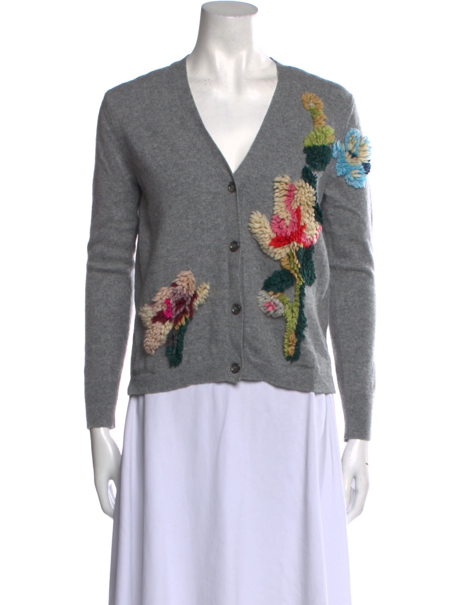 Sharis Place Private Label Cashmere Floral Print Sweater - Grey Knitwear, Clothing - WSHAR20260 ...