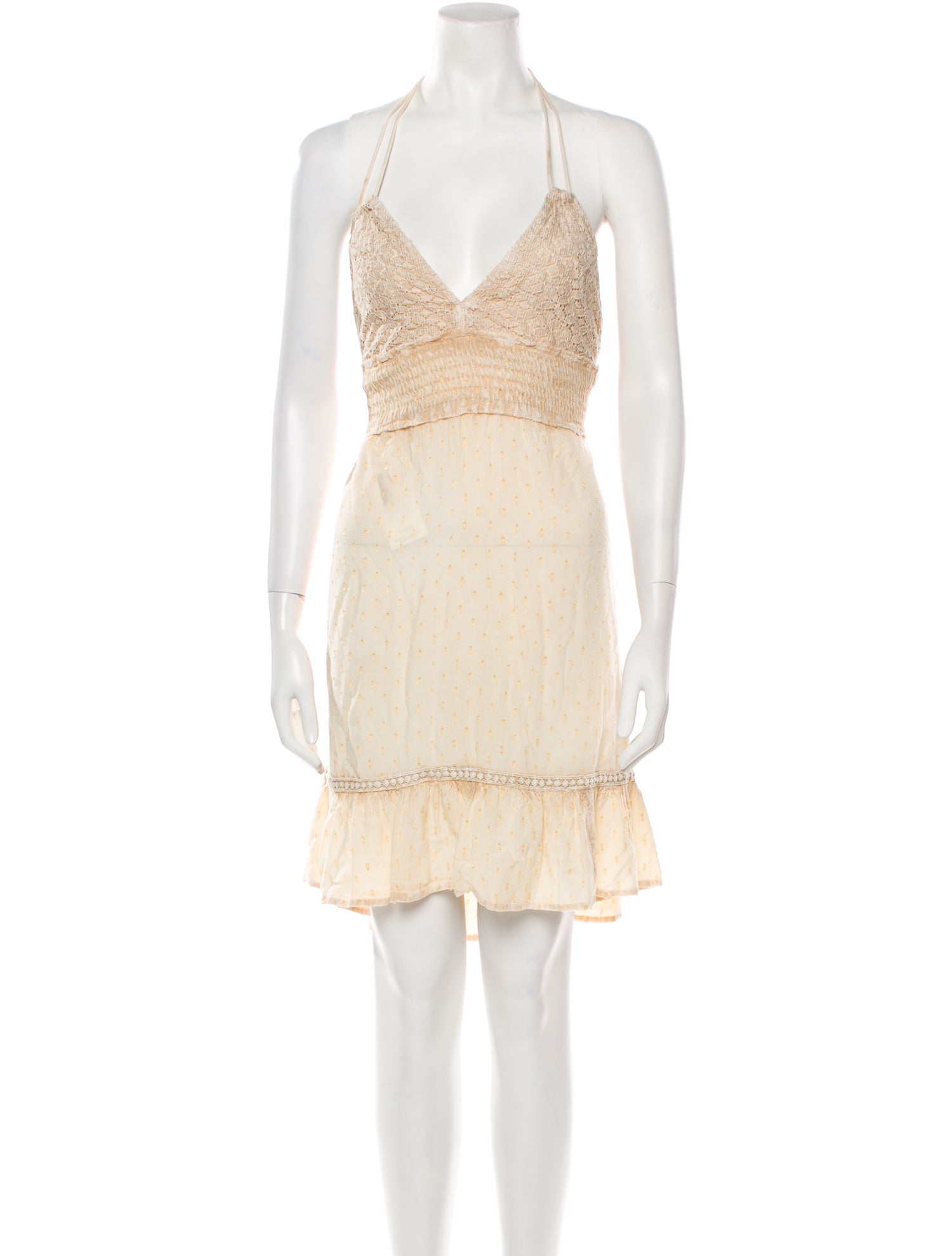Scandal Italy Lace Pattern Mini Dress - Neutrals Dresses, Clothing ...