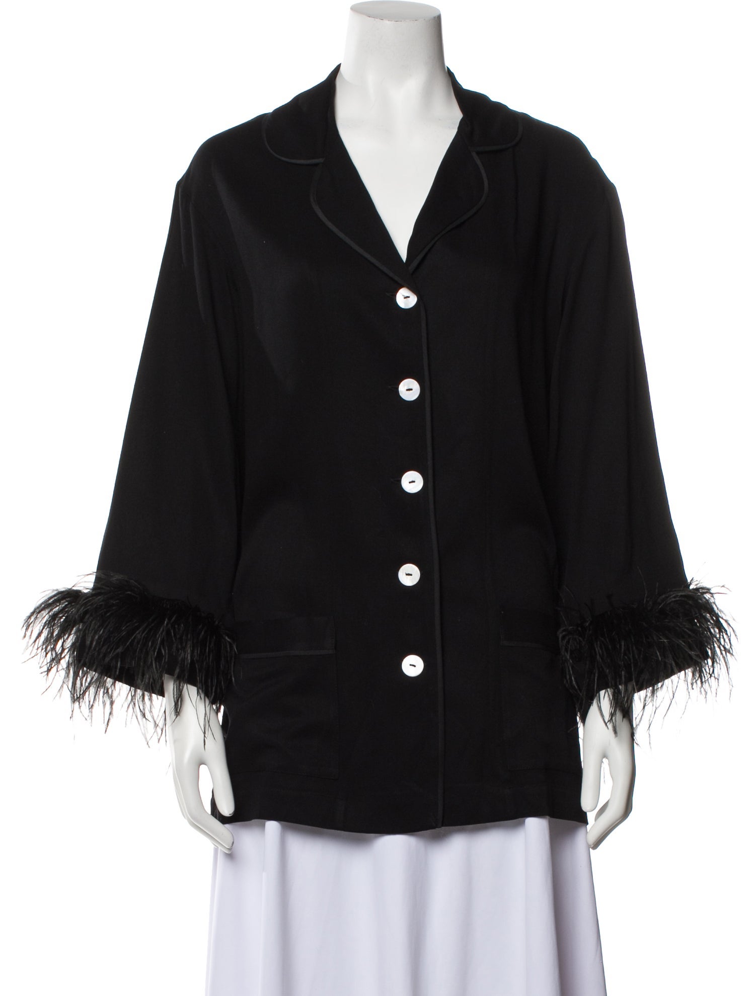 Sleeper Feather Trim Pajamas - Black Loungewear, Clothing - WSLPR30012 ...