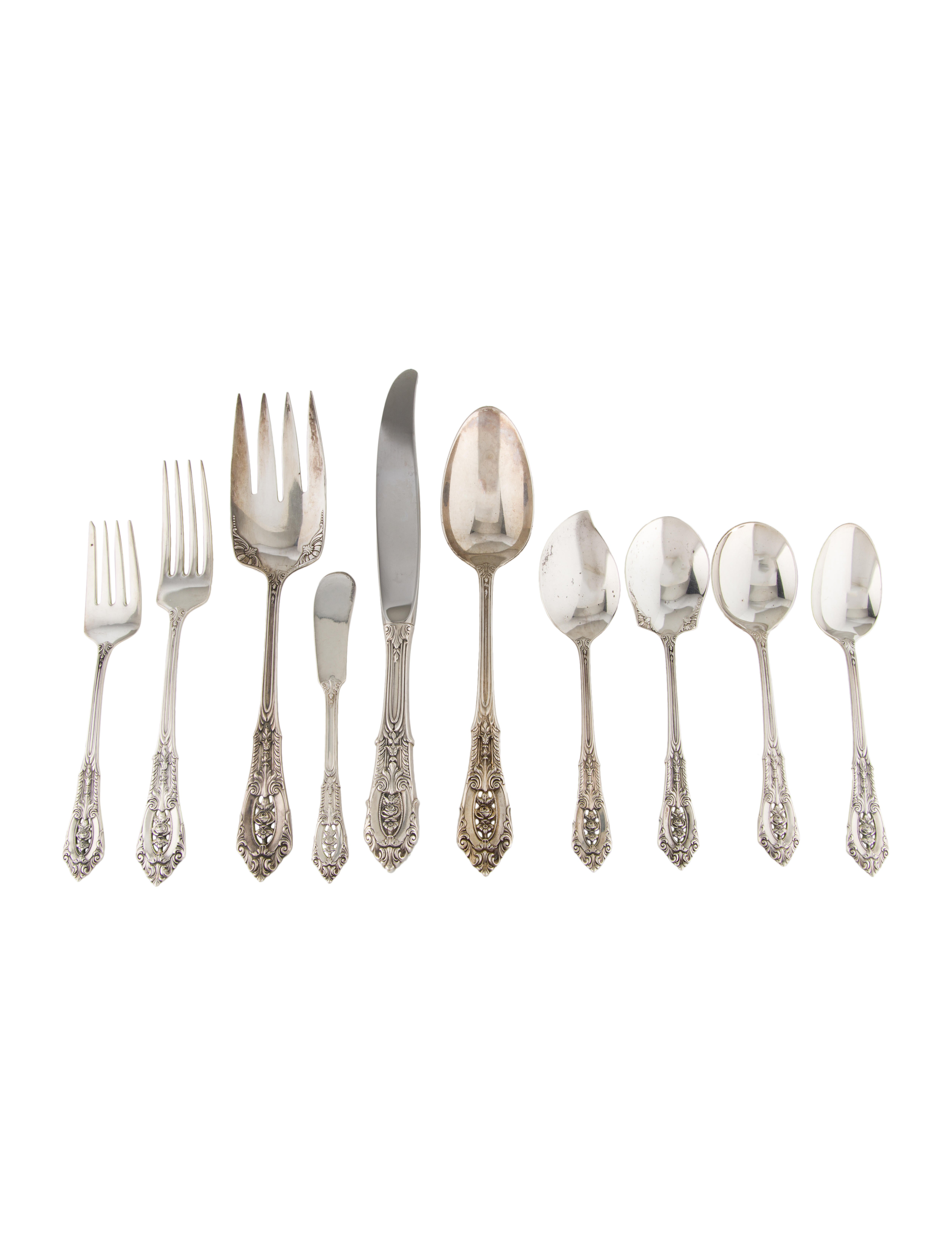 Wallace Silversmiths 84-Piece Rose Point Sterling Flatware Set ...