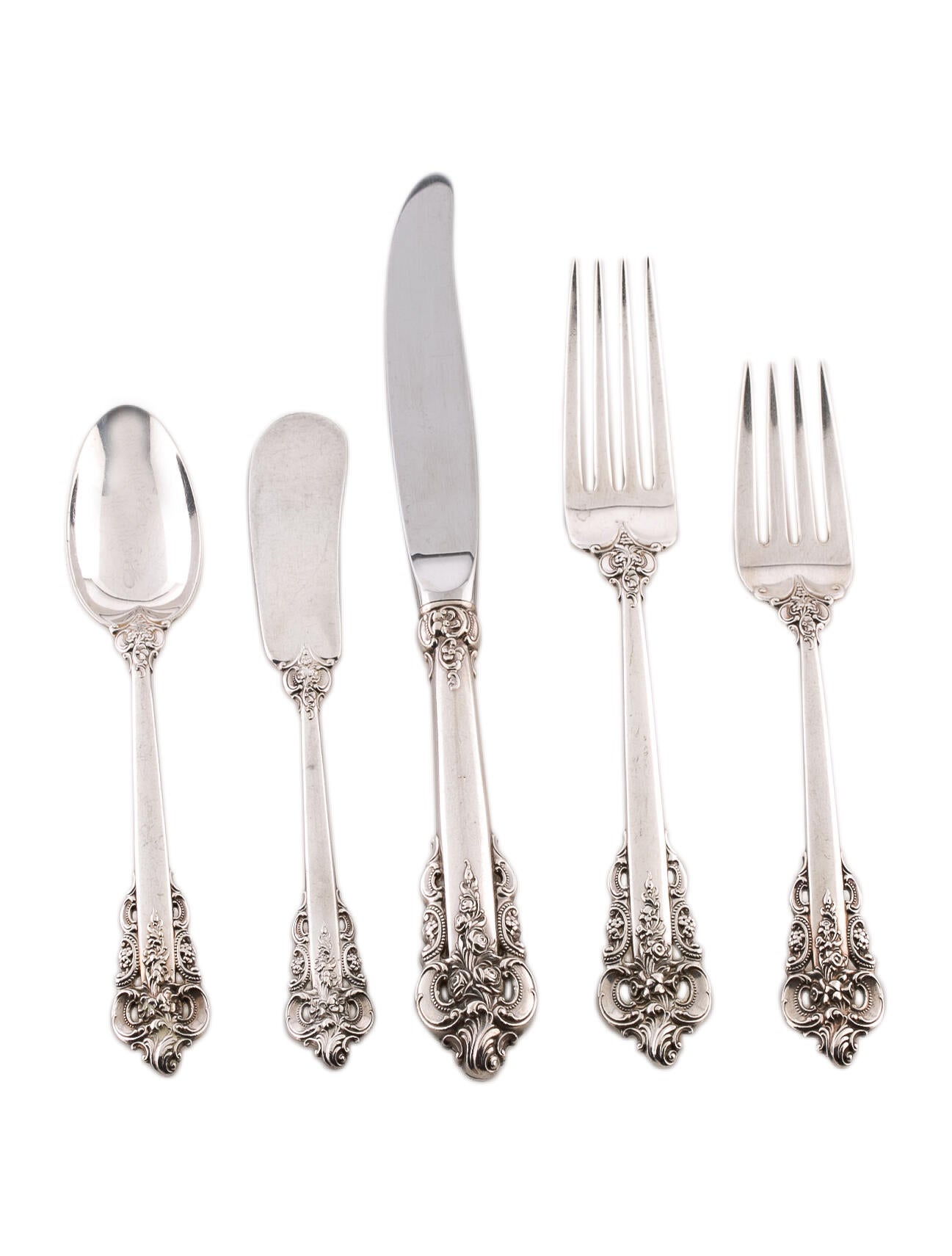 Wallace Silversmiths 72-Piece Grande Baroque Sterling Flatware Set ...