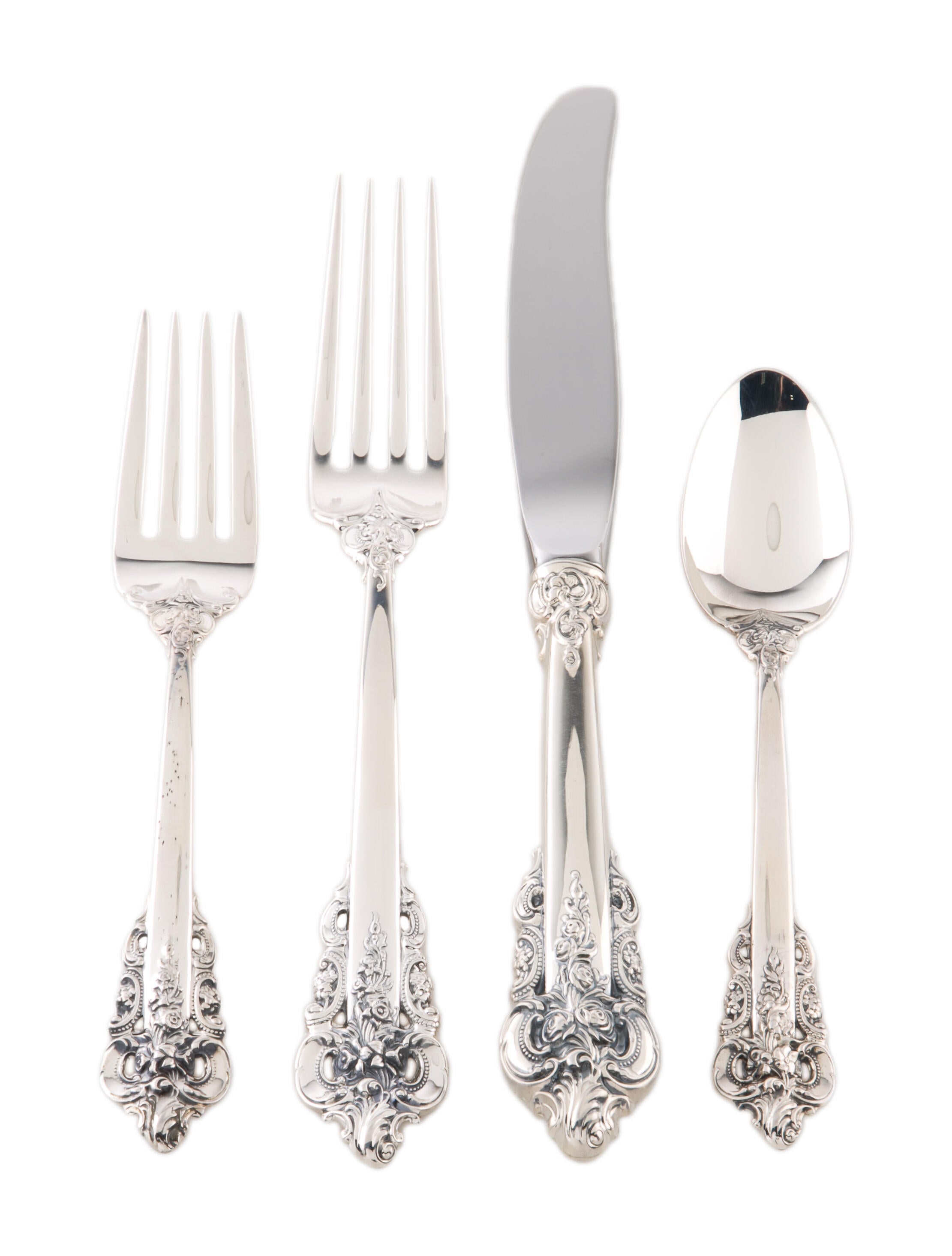 Wallace Silversmiths 48-Piece Grande Baroque Sterling Flatware Set ...