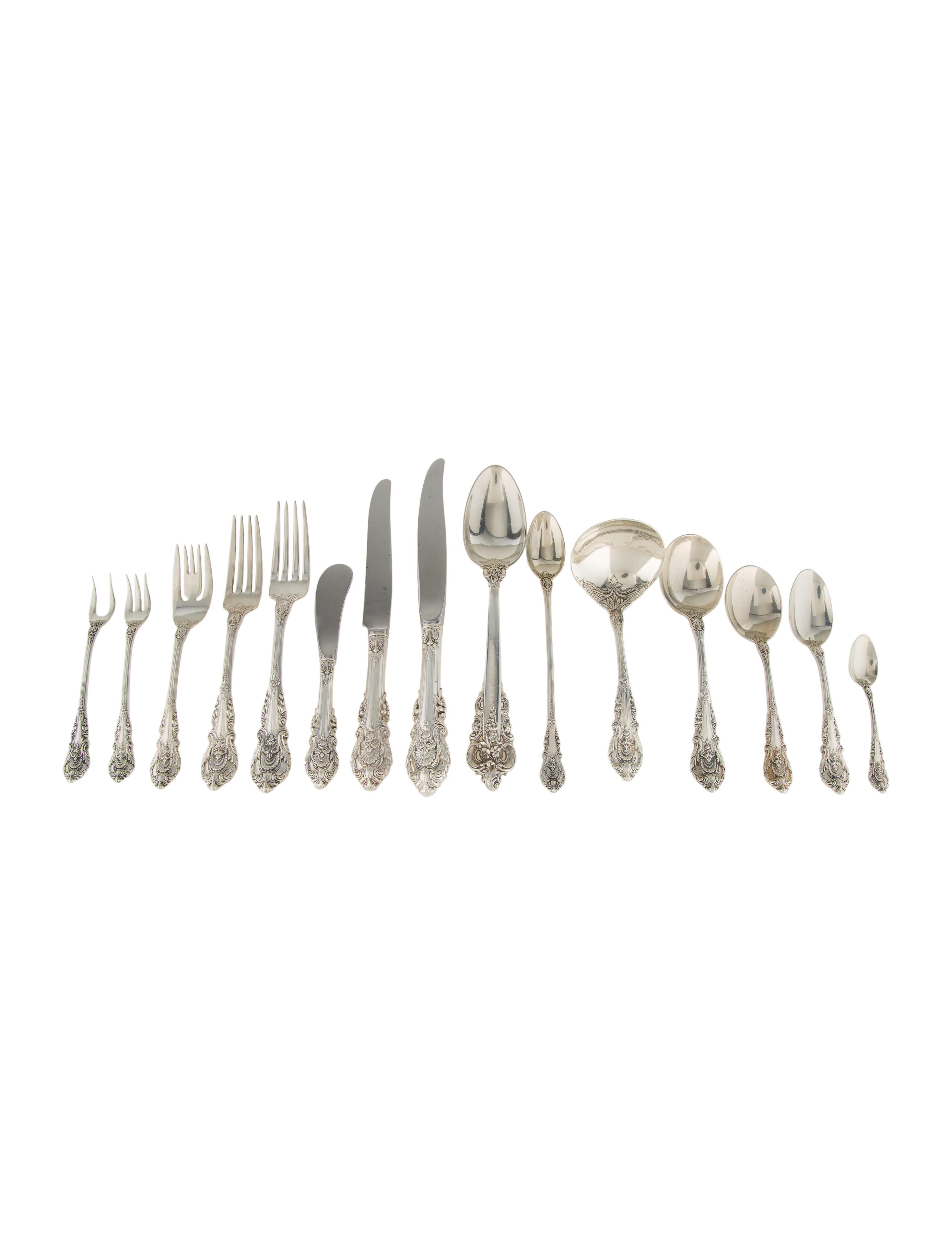Wallace Silversmiths 76-Piece Sterling Sir Christopher Flatware Set ...