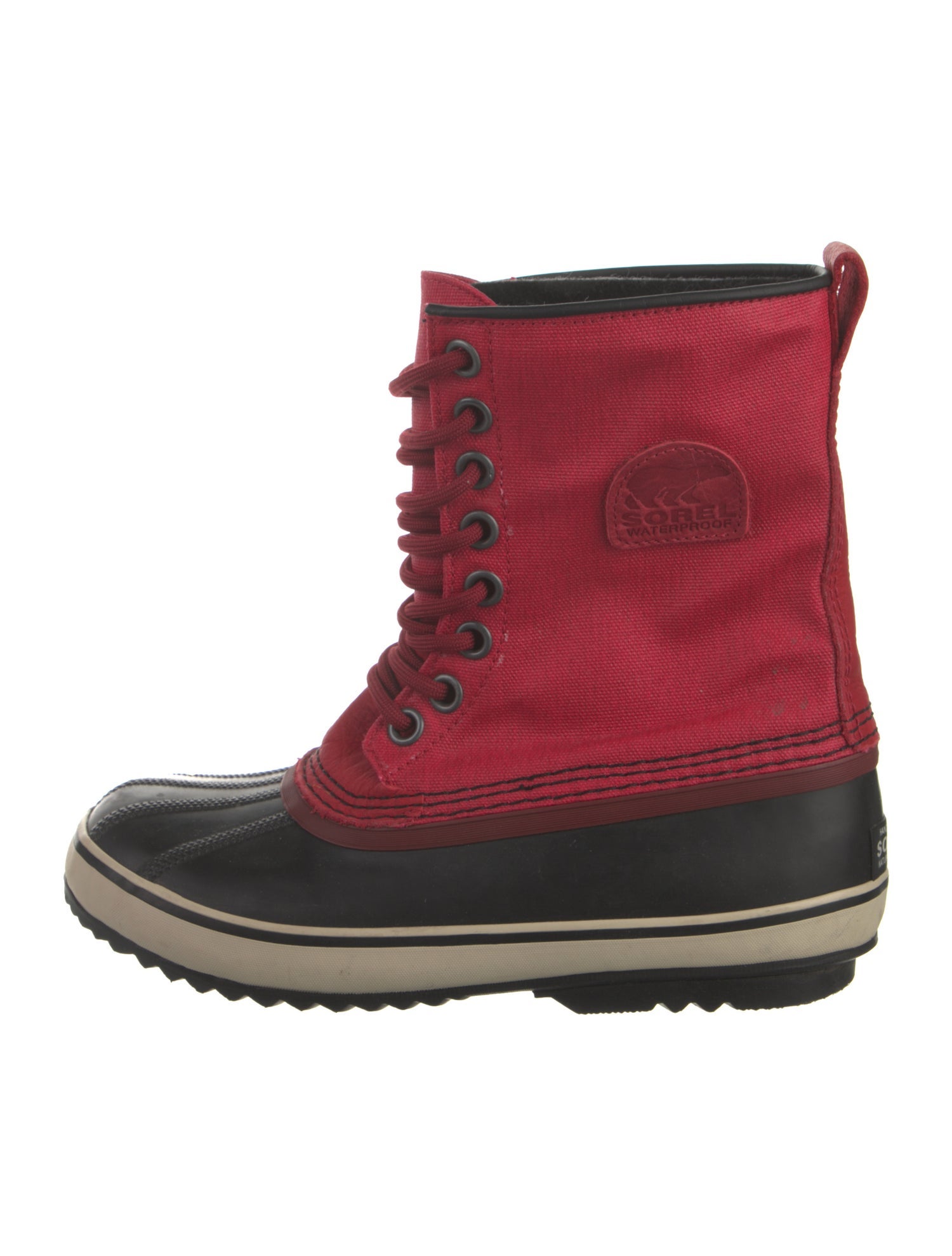 Sorel Canvas Colorblock Pattern Lace-Up Boots - Red Boots, Shoes ...