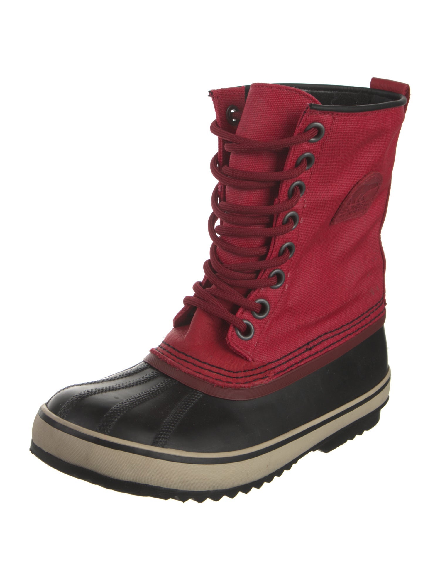 Sorel Canvas Colorblock Pattern Lace-Up Boots - Red Boots, Shoes ...