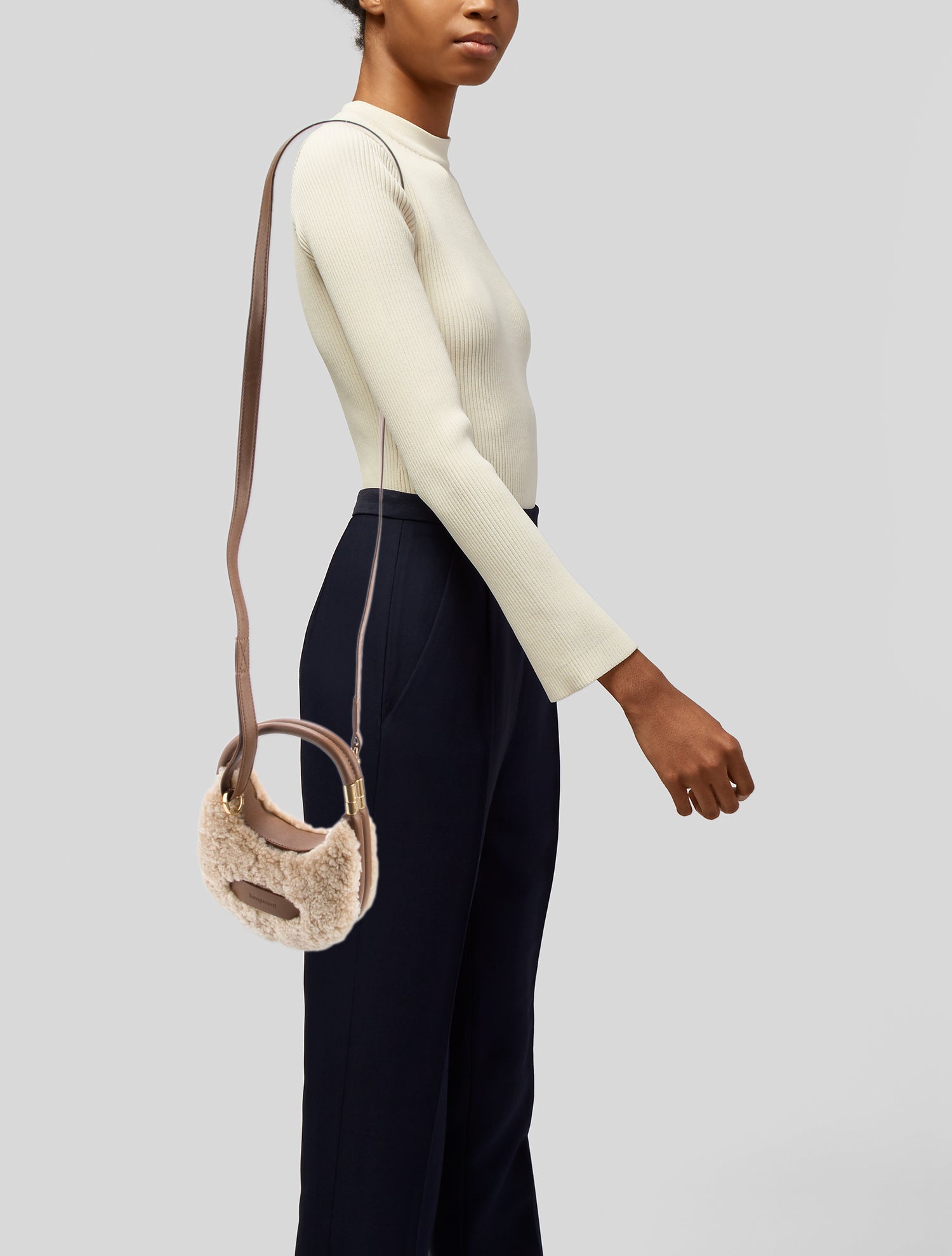 Songmont Leather Trimmed Shearling Mini Bag - Brown Mini Bags, Handbags ...