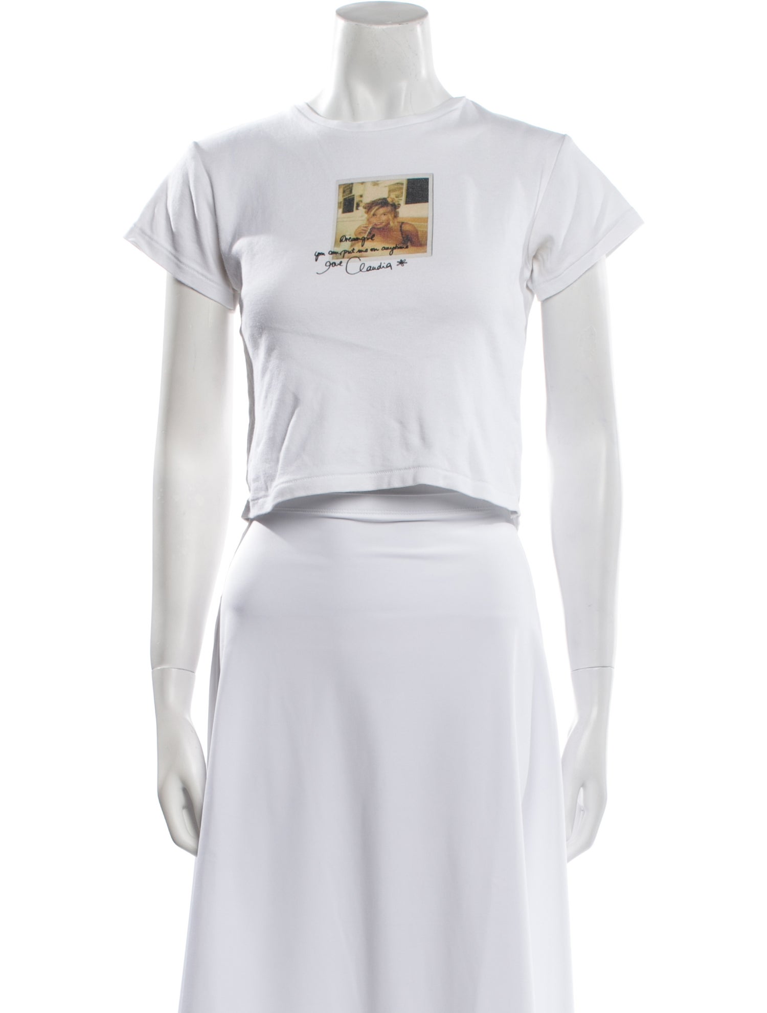 SUPER RÉAL: Claudia Schiffer Graphic Print Crew Neck T-Shirt - White Tops, Clothing - WSRCI20304 ...
