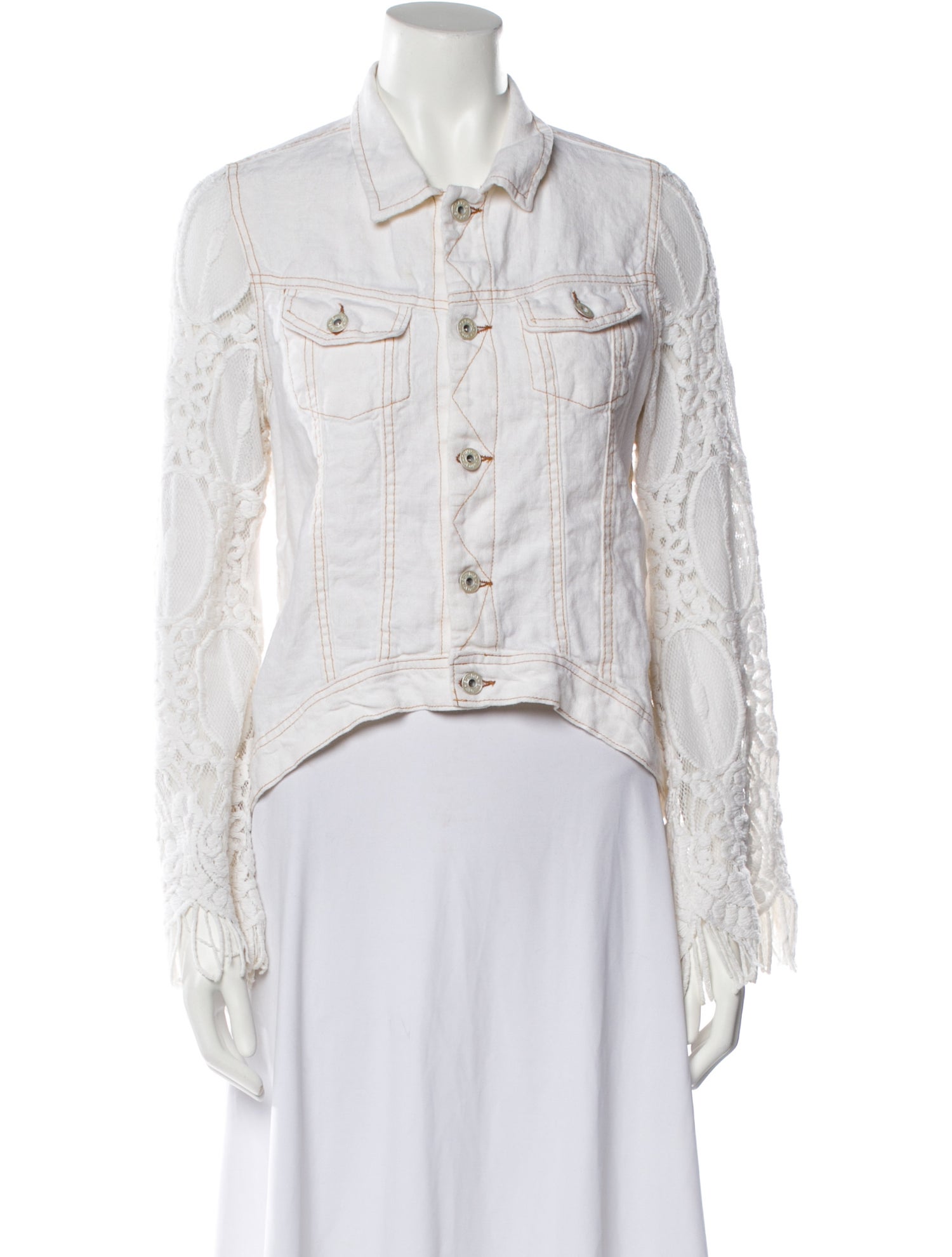 Sunday Saint-Tropez Linen Lace Pattern Denim Jacket - Neutrals Jackets ...