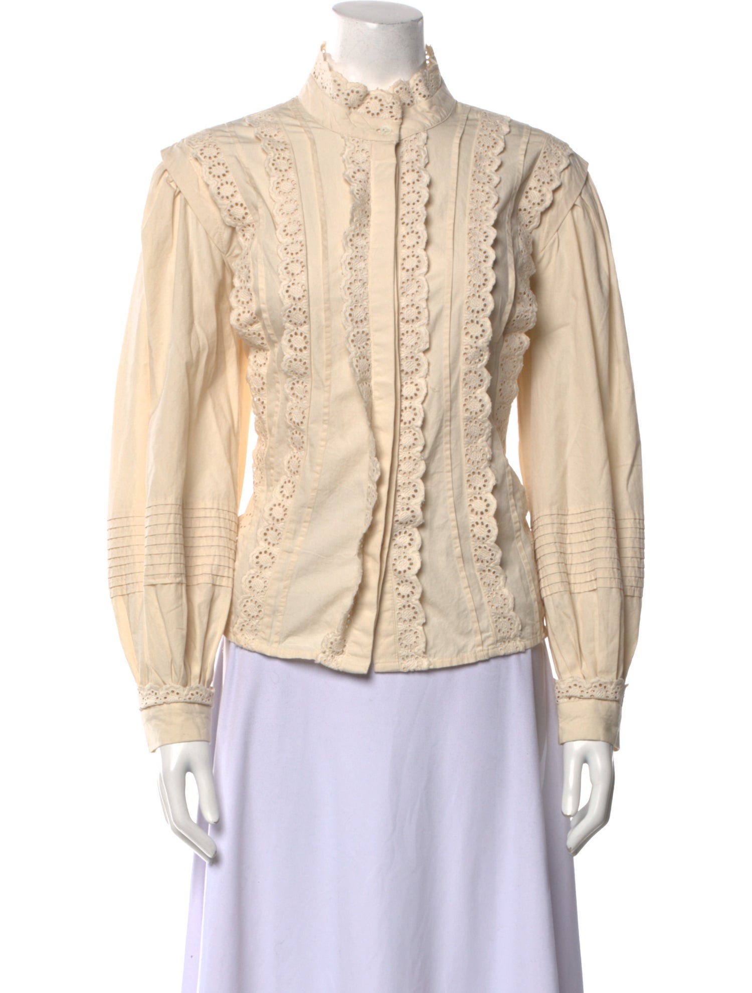 Sea New York Mock Neck Long Sleeve Button-Up Top - Neutrals Tops ...