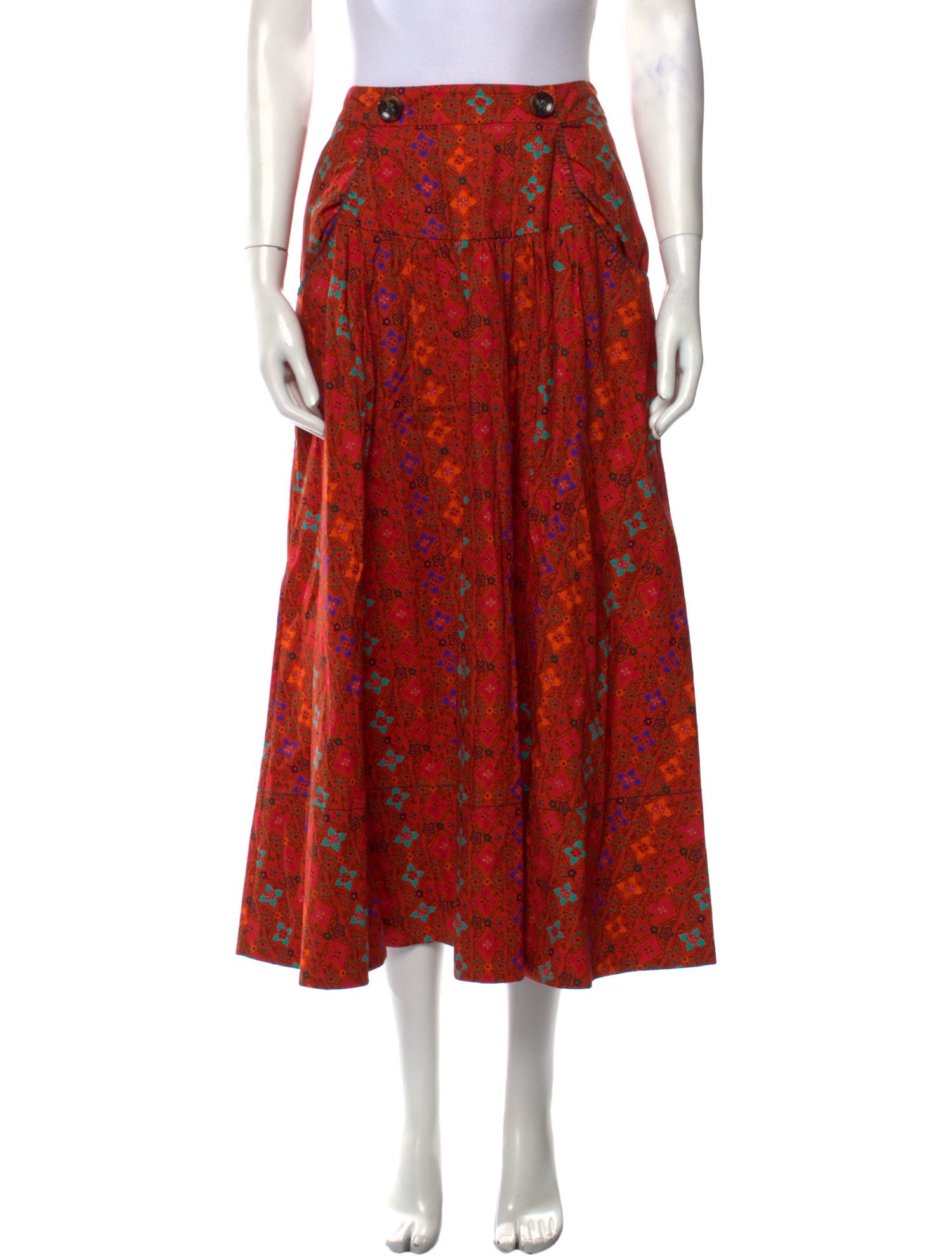 Saloni Floral Print Midi Length Skirt - Orange Skirts, Clothing ...