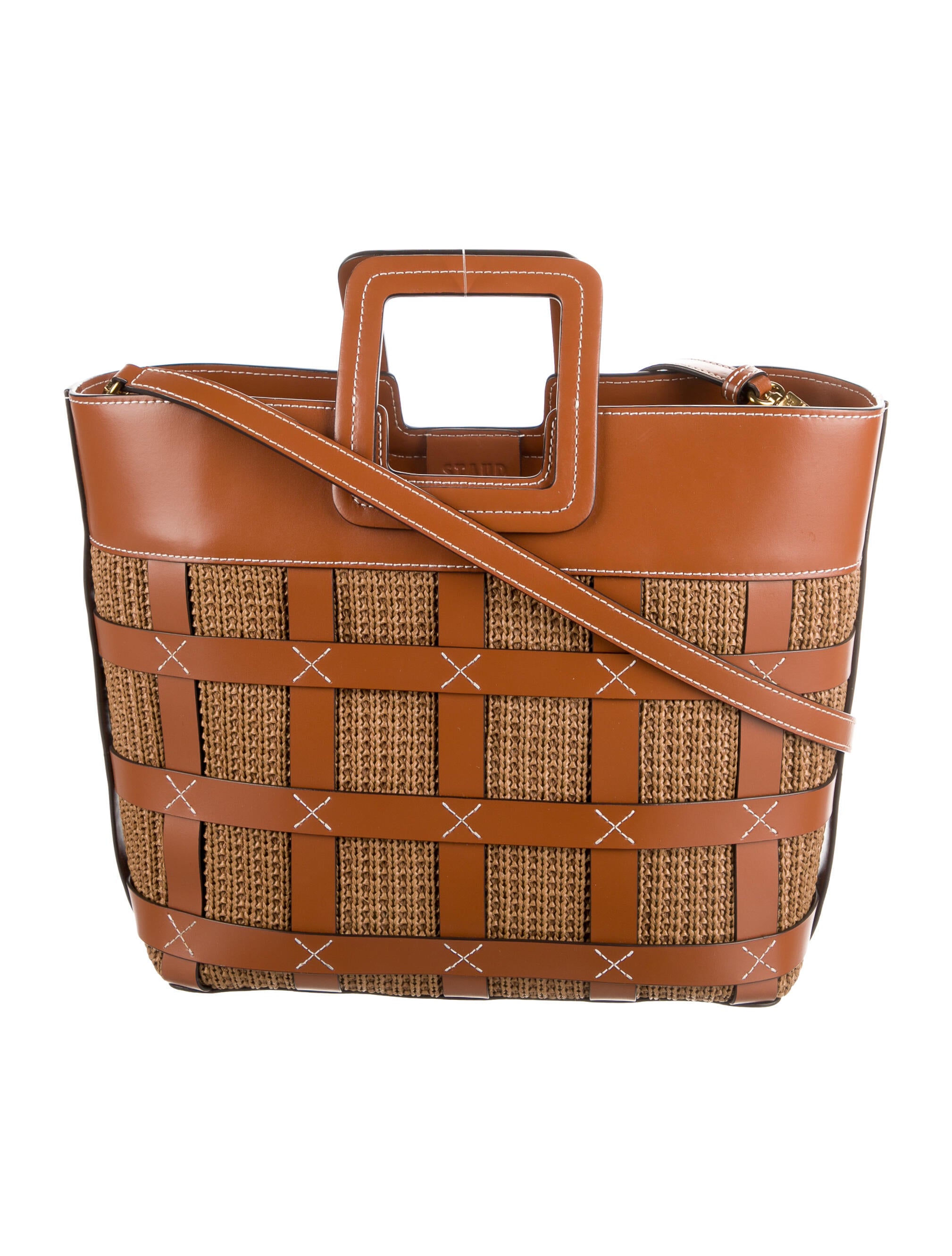 Staud Leather Trimmed Straw Tote Bag - Brown Totes, Handbags ...