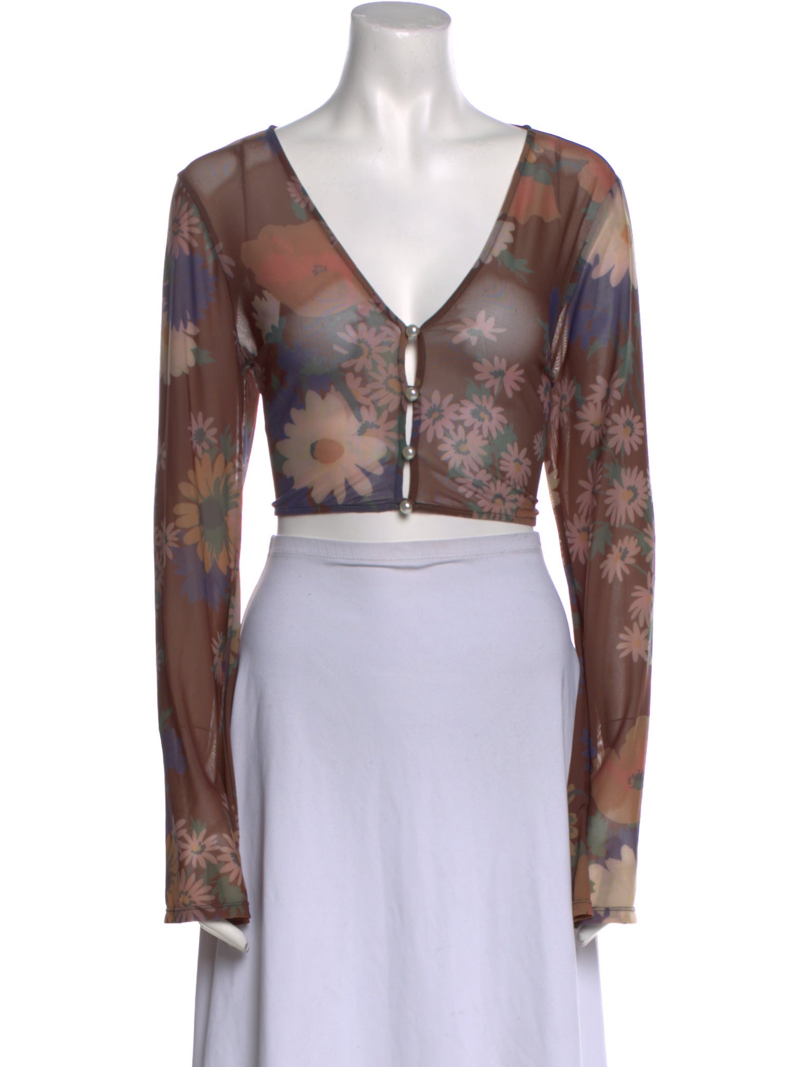 Staud Floral Print V-Neck Crop Top w/ Tags - Brown Tops, Clothing ...