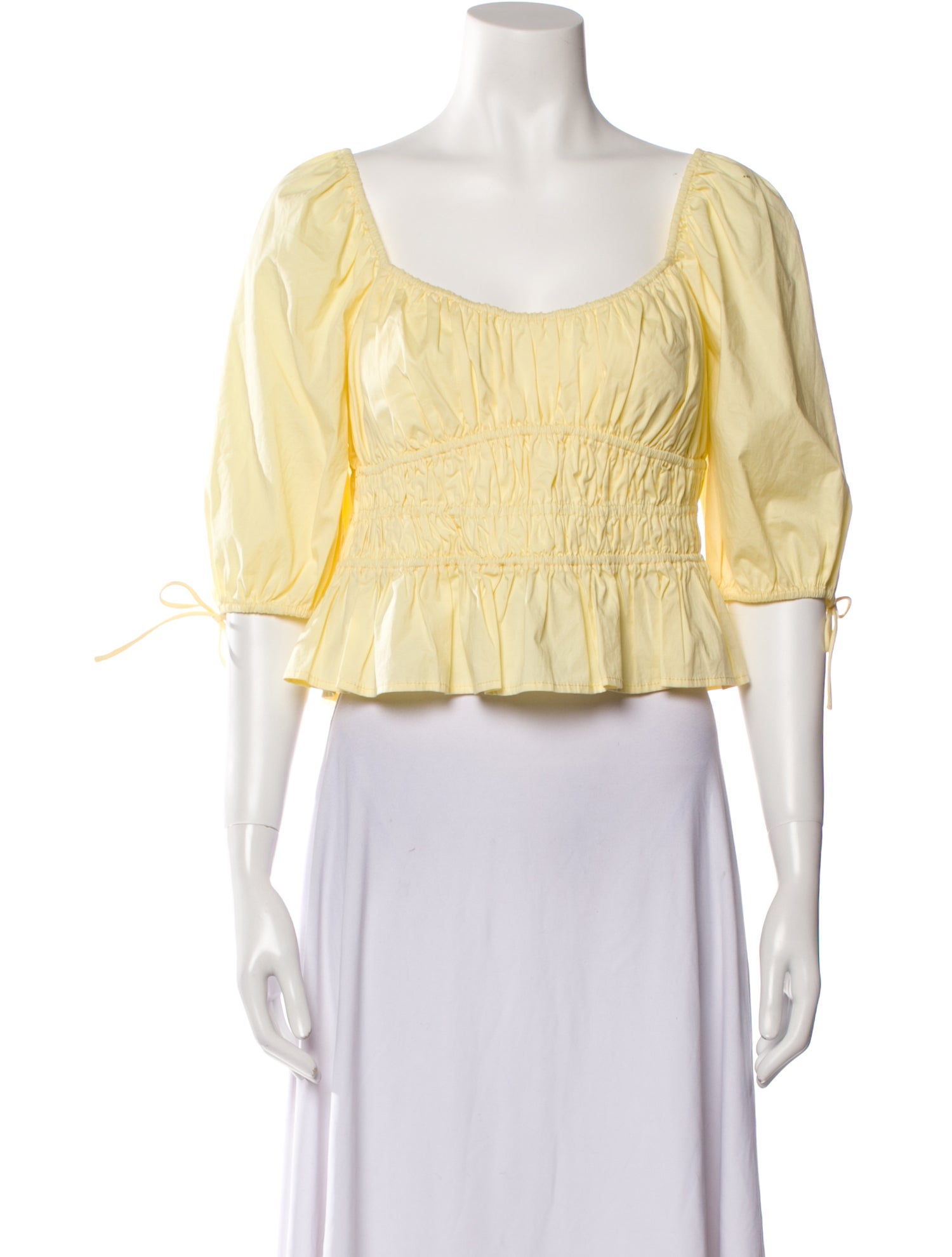 Staud Scoop Neck Three-Quarter Sleeve Crop Top - Yellow Tops, Clothing ...