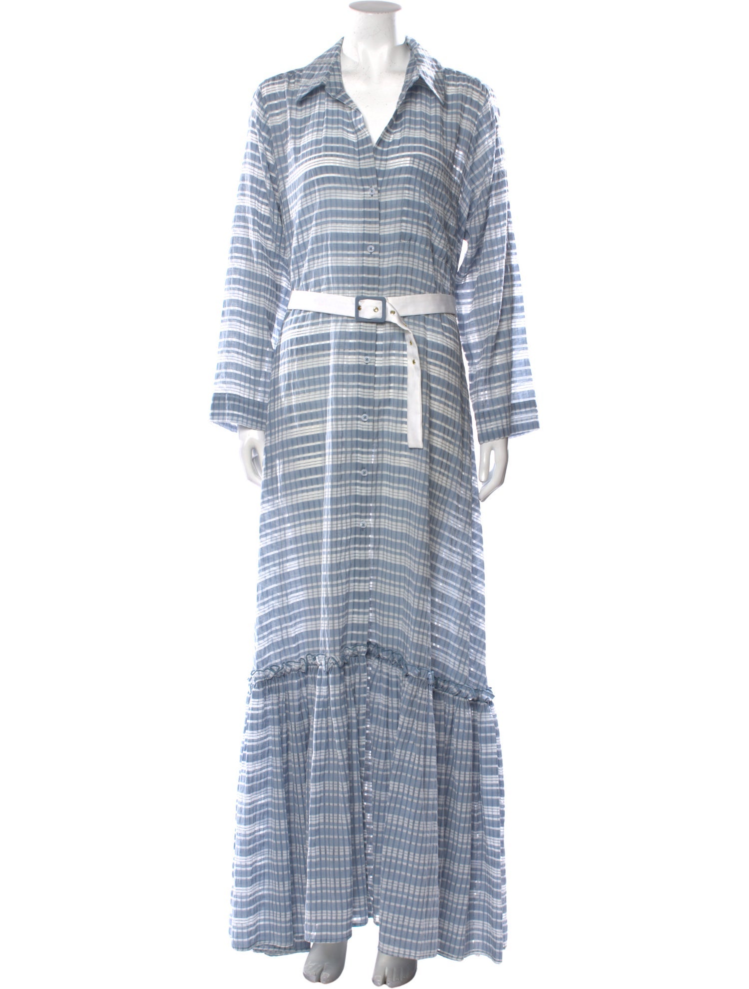 Staud Plaid Print Long Dress - Blue Dresses, Clothing - WSTFG66183 ...
