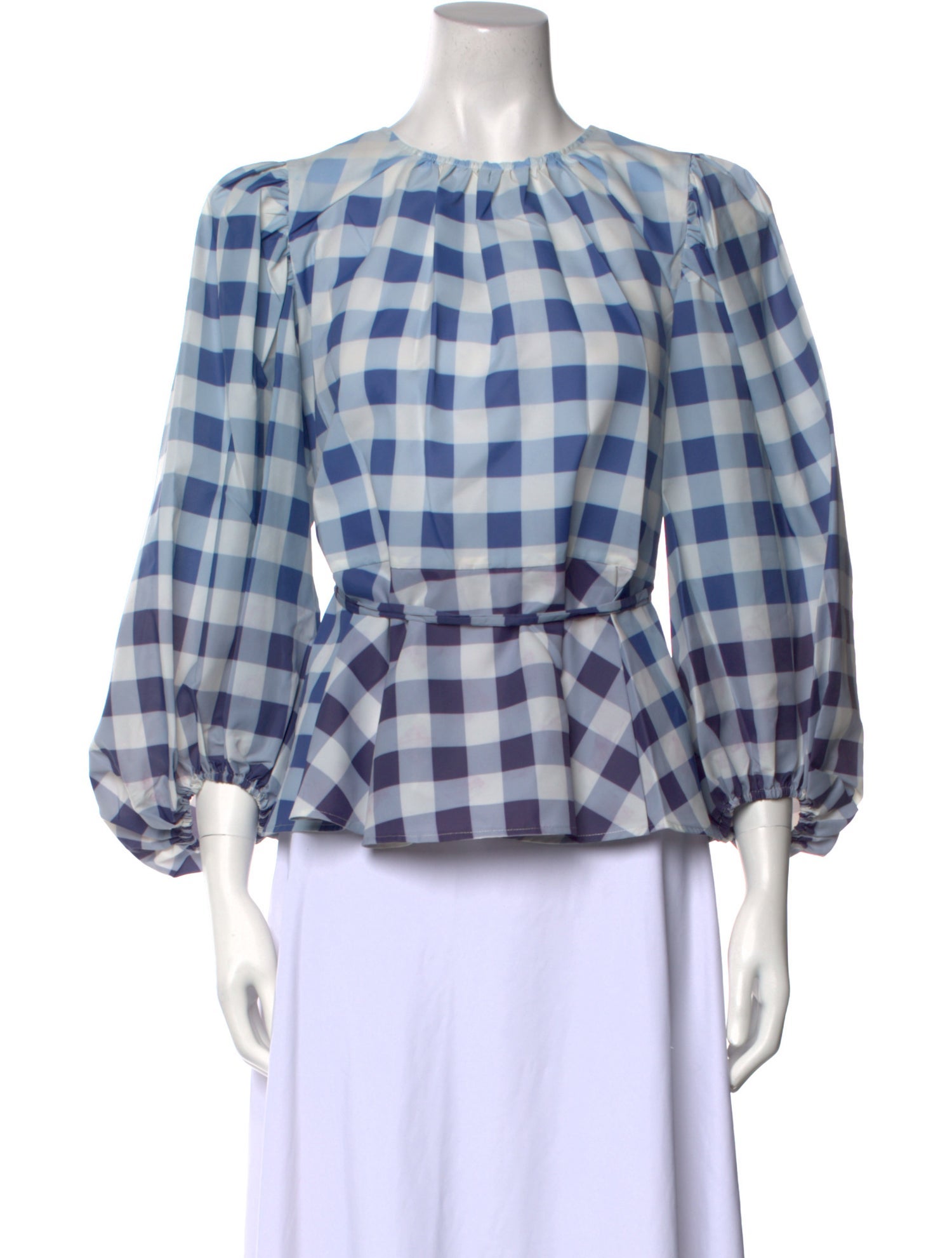 Staud Plaid Print Crew Neck Blouse - Blue Tops, Clothing - WSTFG73723 ...