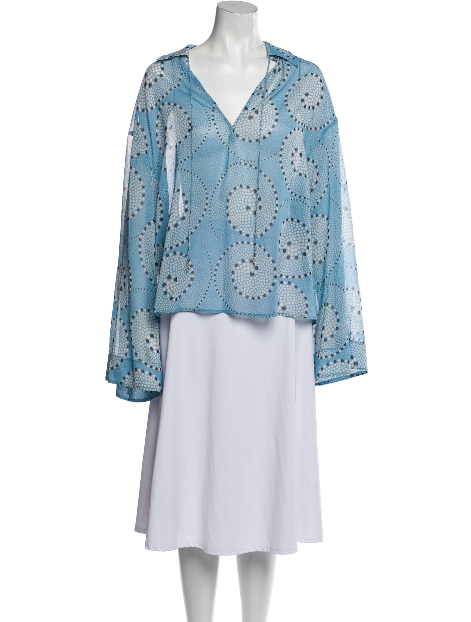 Staud Printed V-Neck Blouse - Blue Tops, Clothing - WSTFG75645 | The ...
