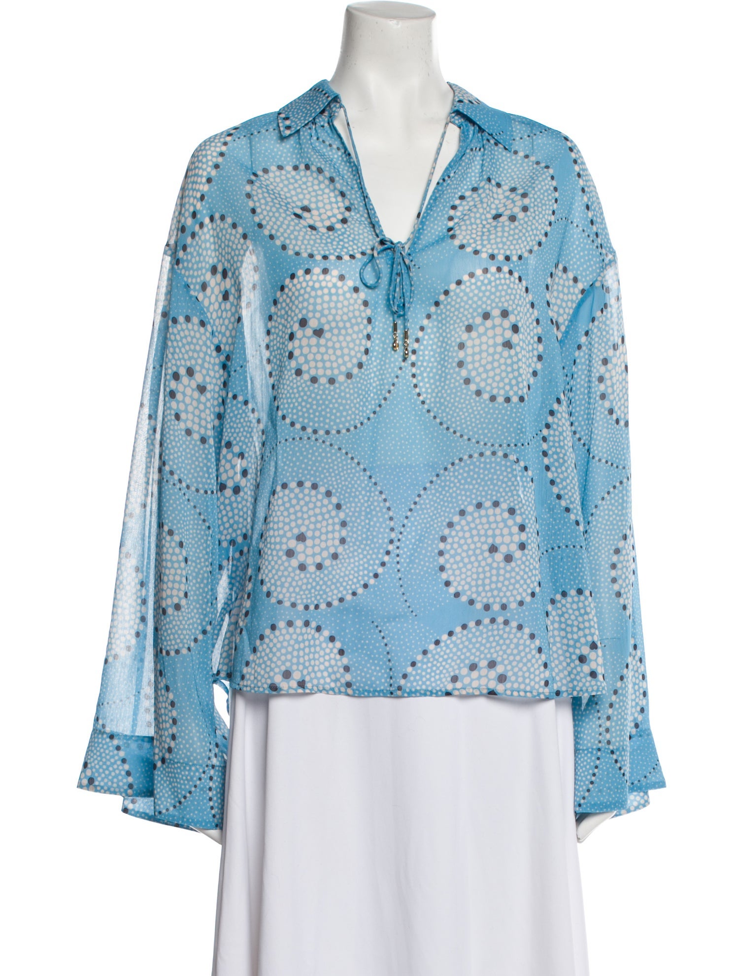 Staud Polka Dot Print V-Neck Blouse - Blue Tops, Clothing - WSTFG76000 ...